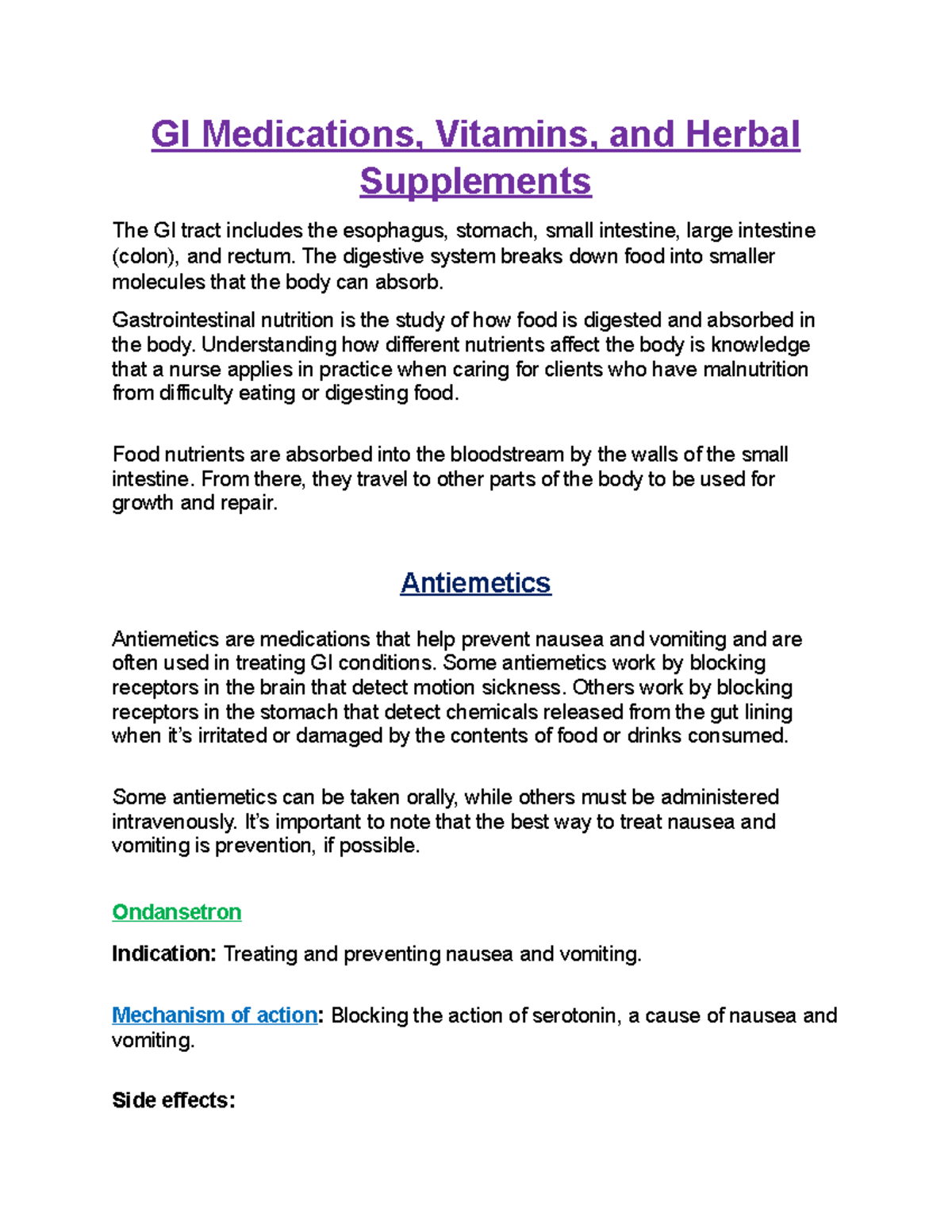 GI Medications, Herbal Supplements, and Vitamins Lecture - GI Medications, Vitamins, and Herbal ...