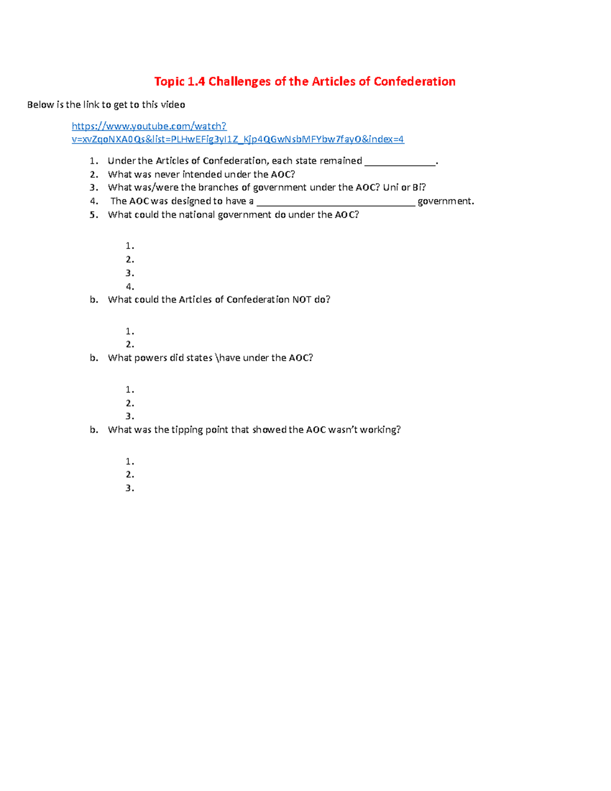 Topic 1 - Topic 1 Challenges of the Articles of Confederation Below is ...