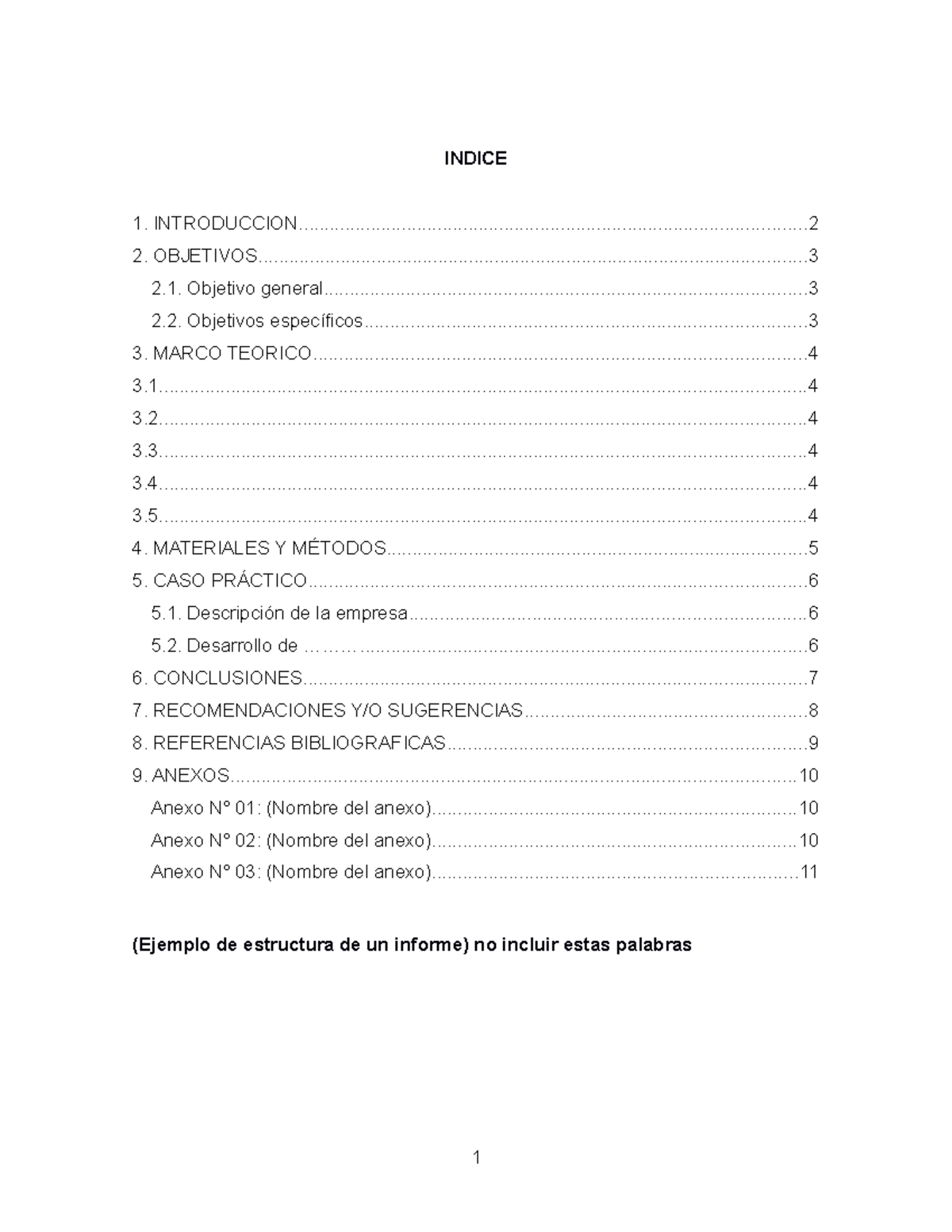 Estructura del trabajo 01 - INDICE - Studocu