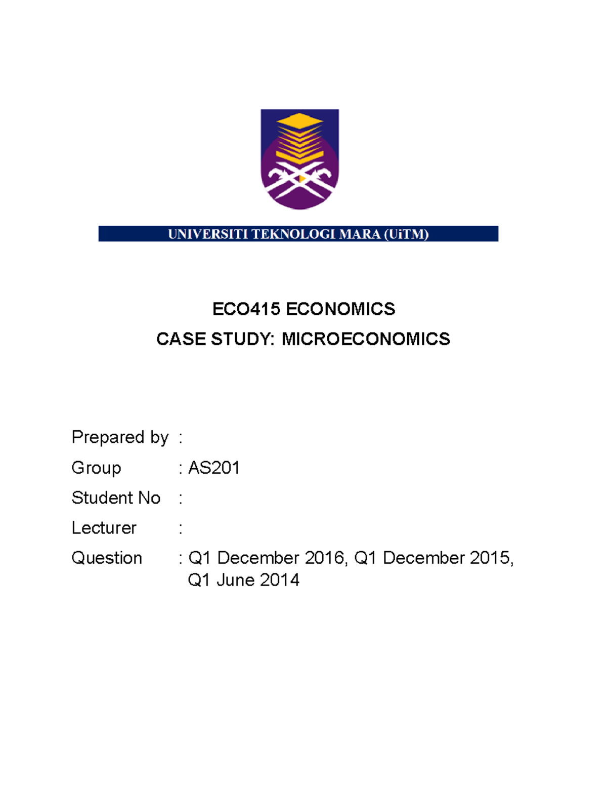 Micro Economics Cover Page