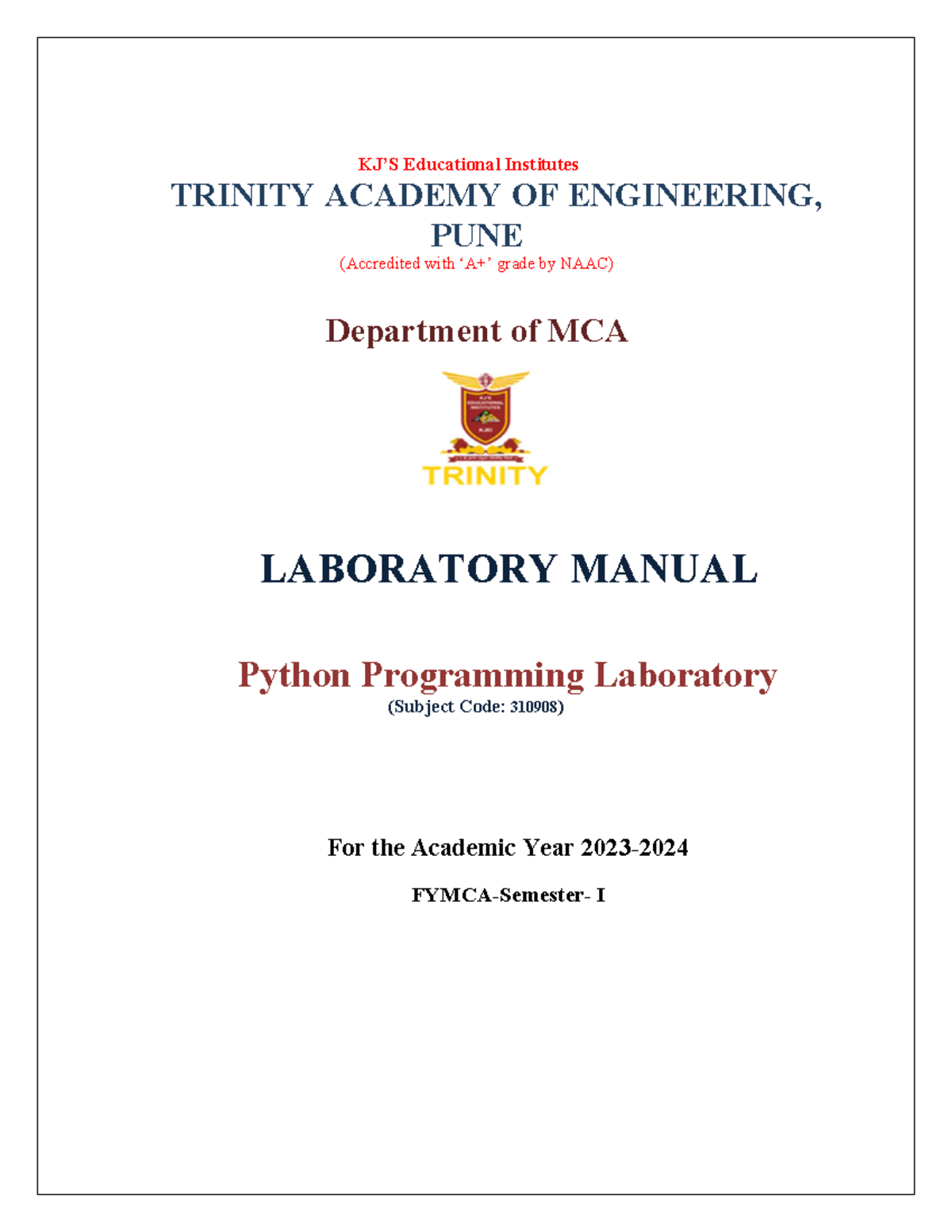 Lab Manuals - KJ’S Educational Institutes TRINITY ACADEMY OF ...