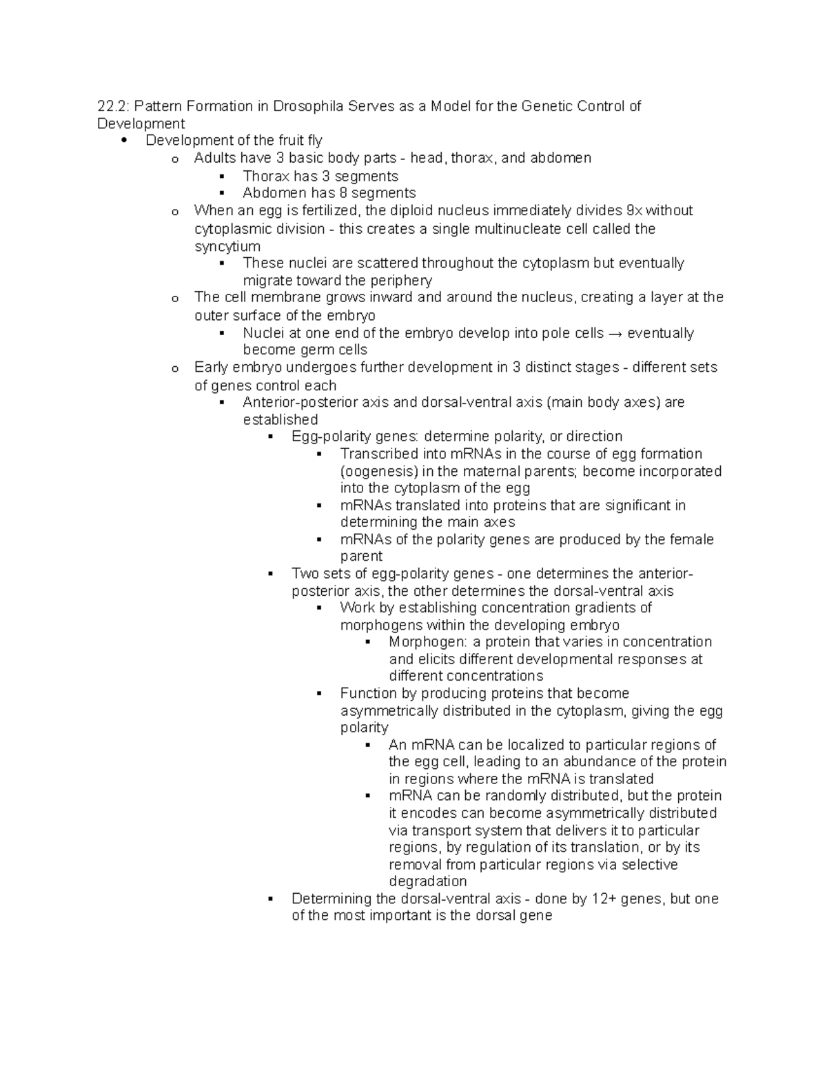 Week 13 readings - Notes from chapter 22, covering developmental ...