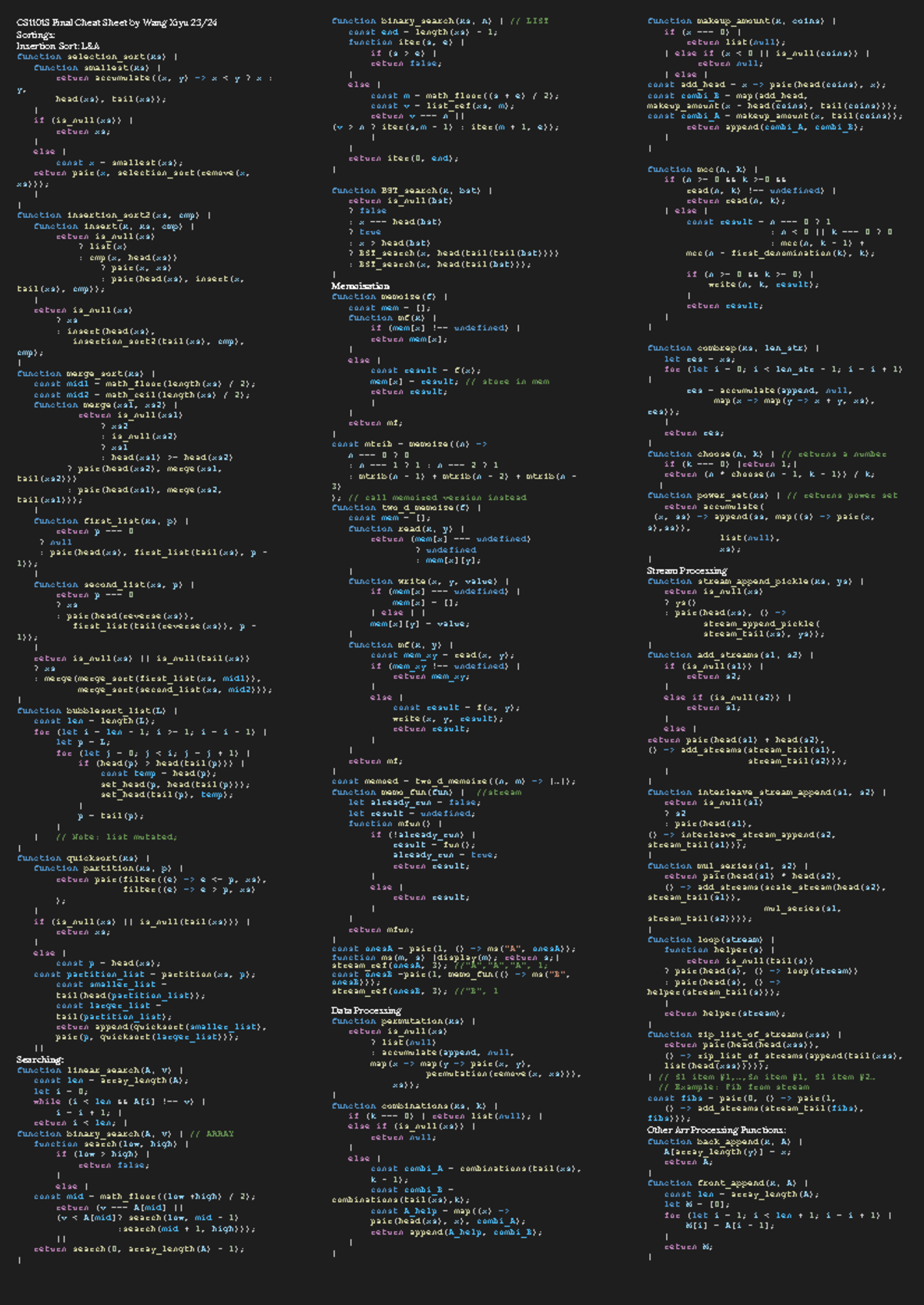 CS1101S Final Cheat Sheet for Eyesight Training - CS1101S Final Cheat Sheet by Wang Xiyu 23 ...