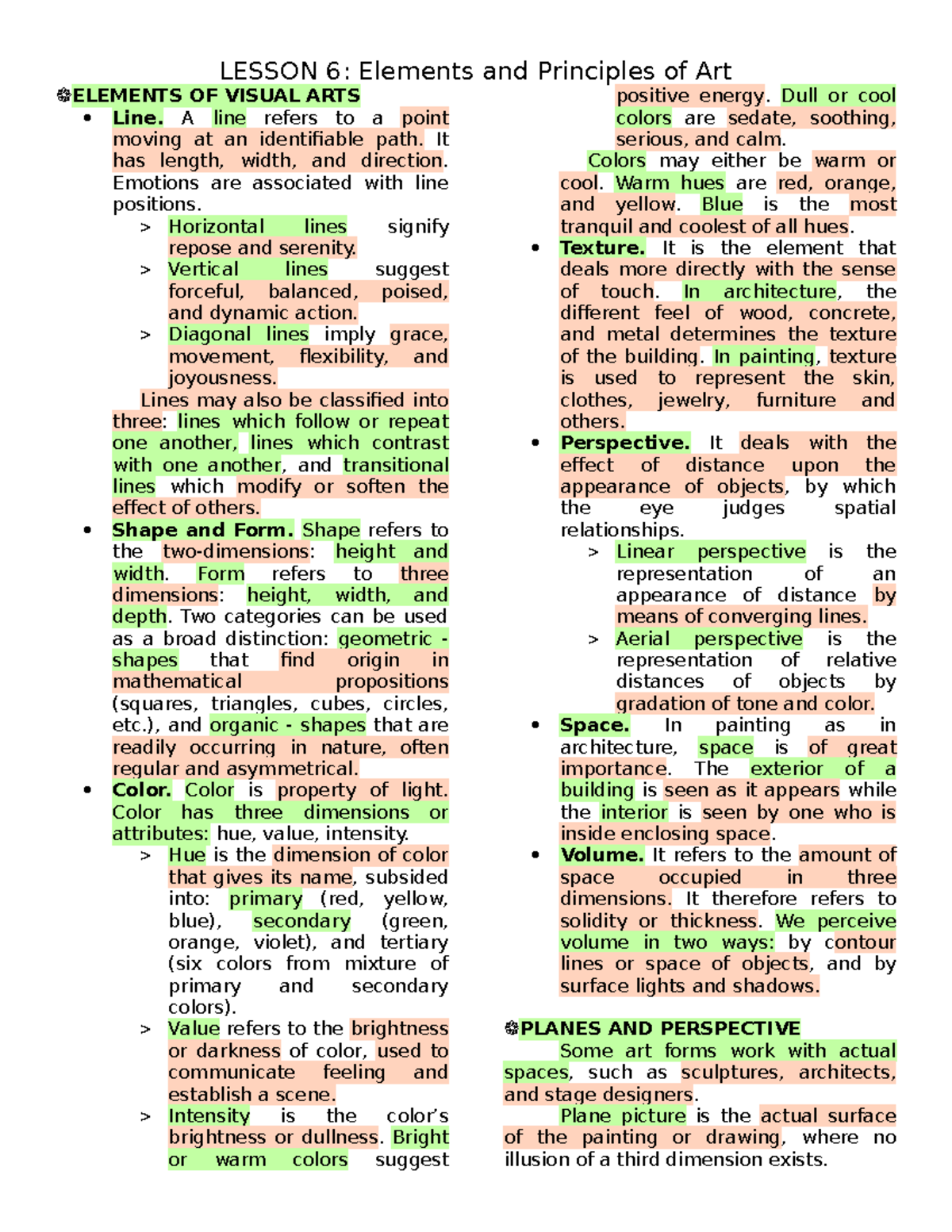Lesson 6- Reviewer (Highlighted) - LESSON 6: Elements and Principles of ...