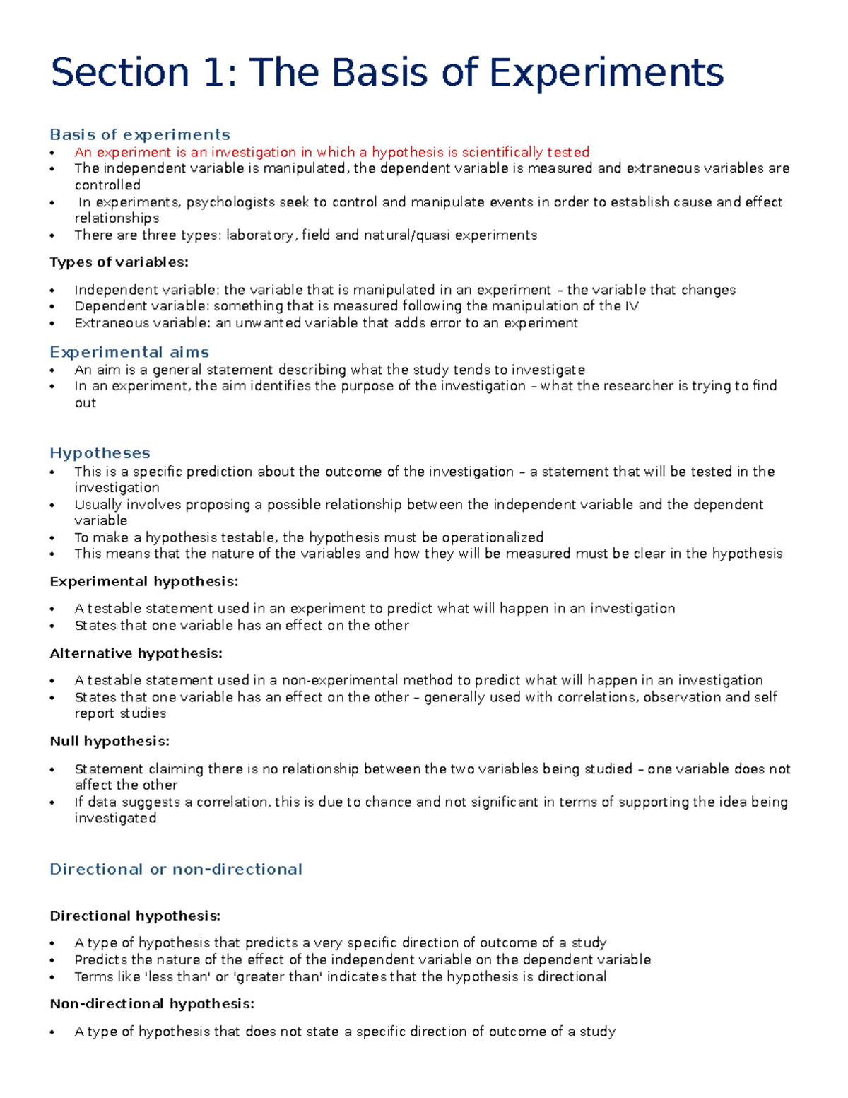 3 - N/a - Section 1: The Basis of Experiments Basis of experiments An ...