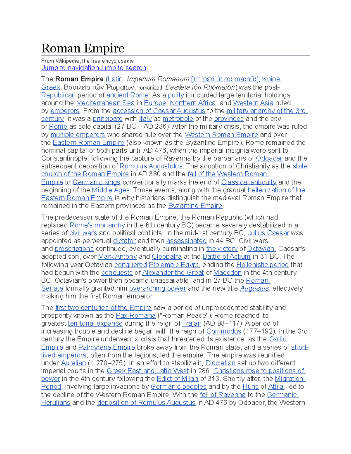 Roman Empire history beginings part 1 - Roman Empire From Wikipedia ...