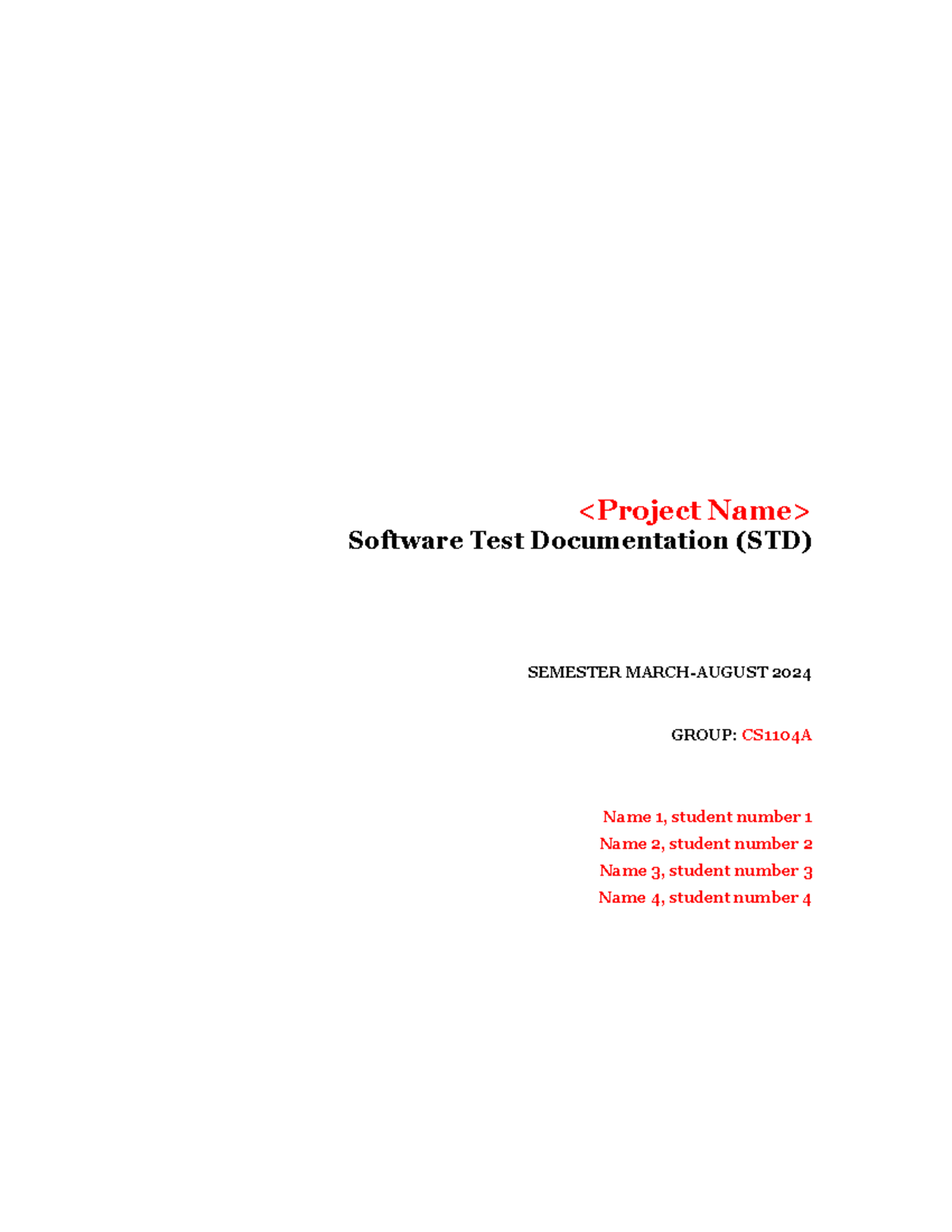 ITS332 STD Template- March-2024 - Software Test Documentation (STD ...