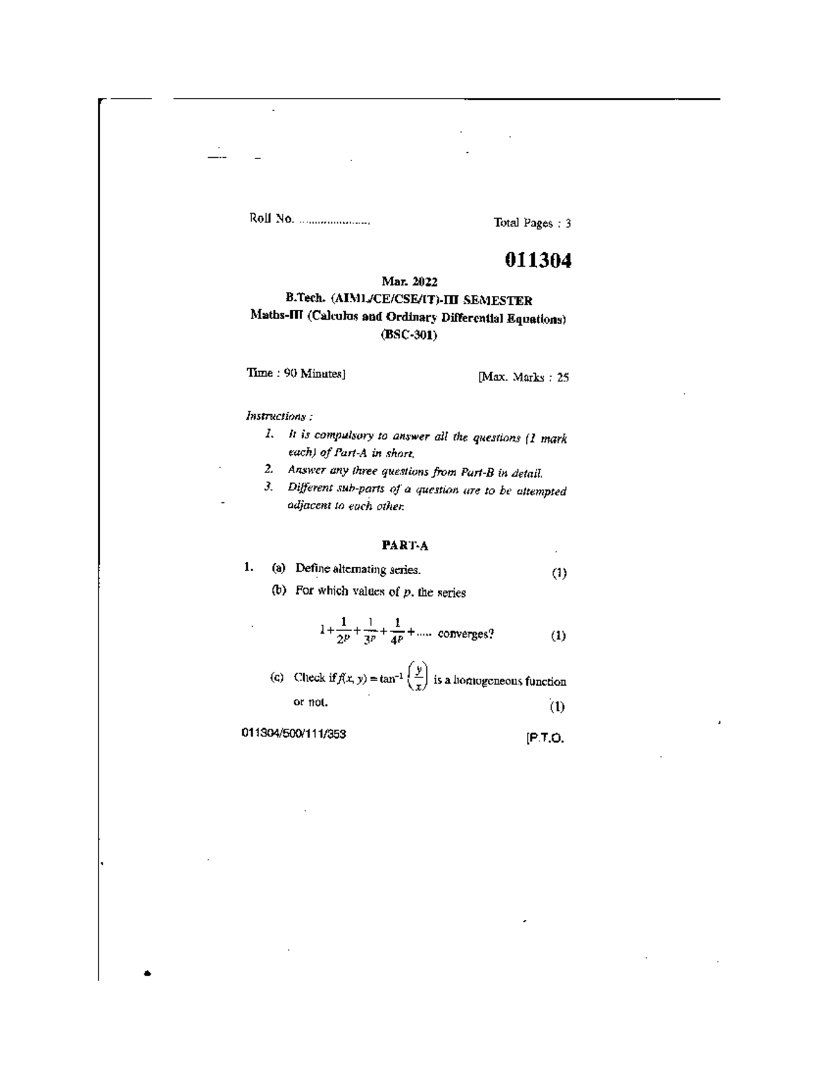 Mathematics-III 301304 - B.tech - Studocu