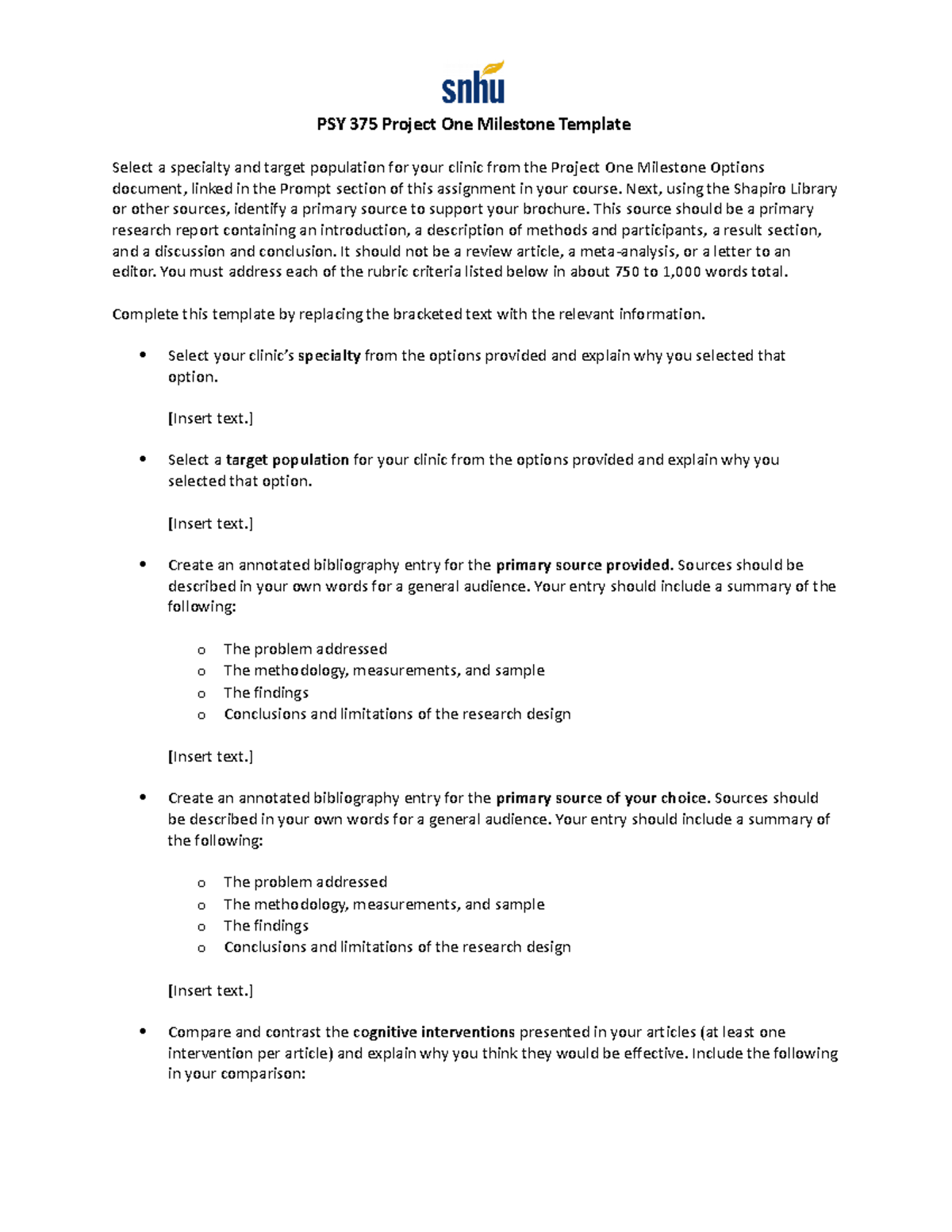 PSY 375 Project One Milestone Template - Copy - PSY 375 Project One ...