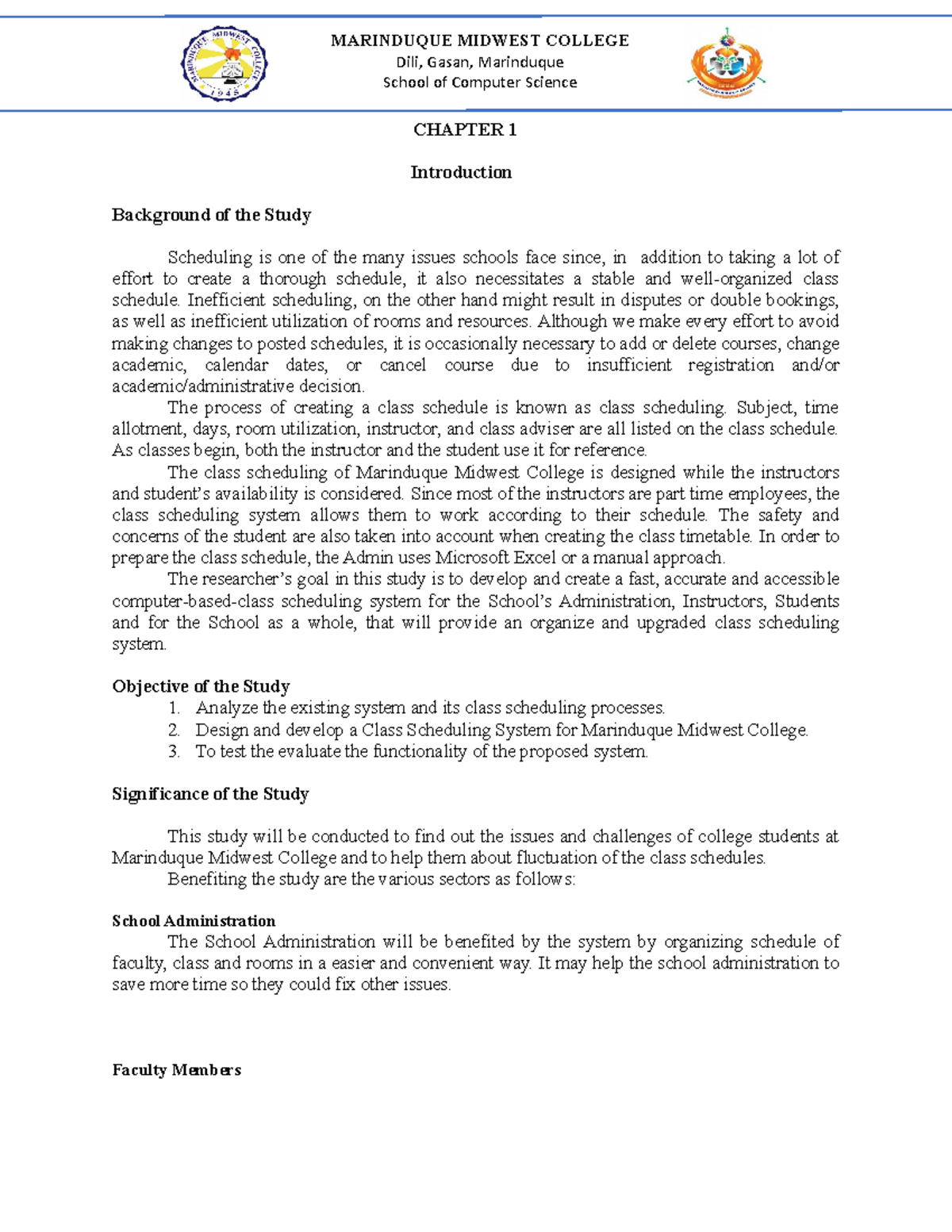 Scheduling System Chapter 1 4 - CHAPTER 1 Introduction Background of the Study Scheduling is one ...