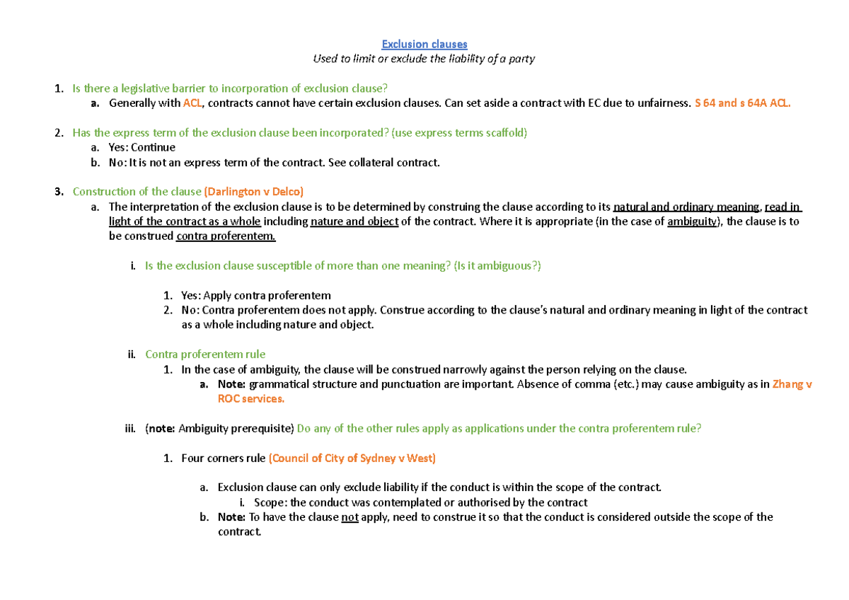 Exclusion clauses - Exclusion clauses Used to limit or exclude the ...