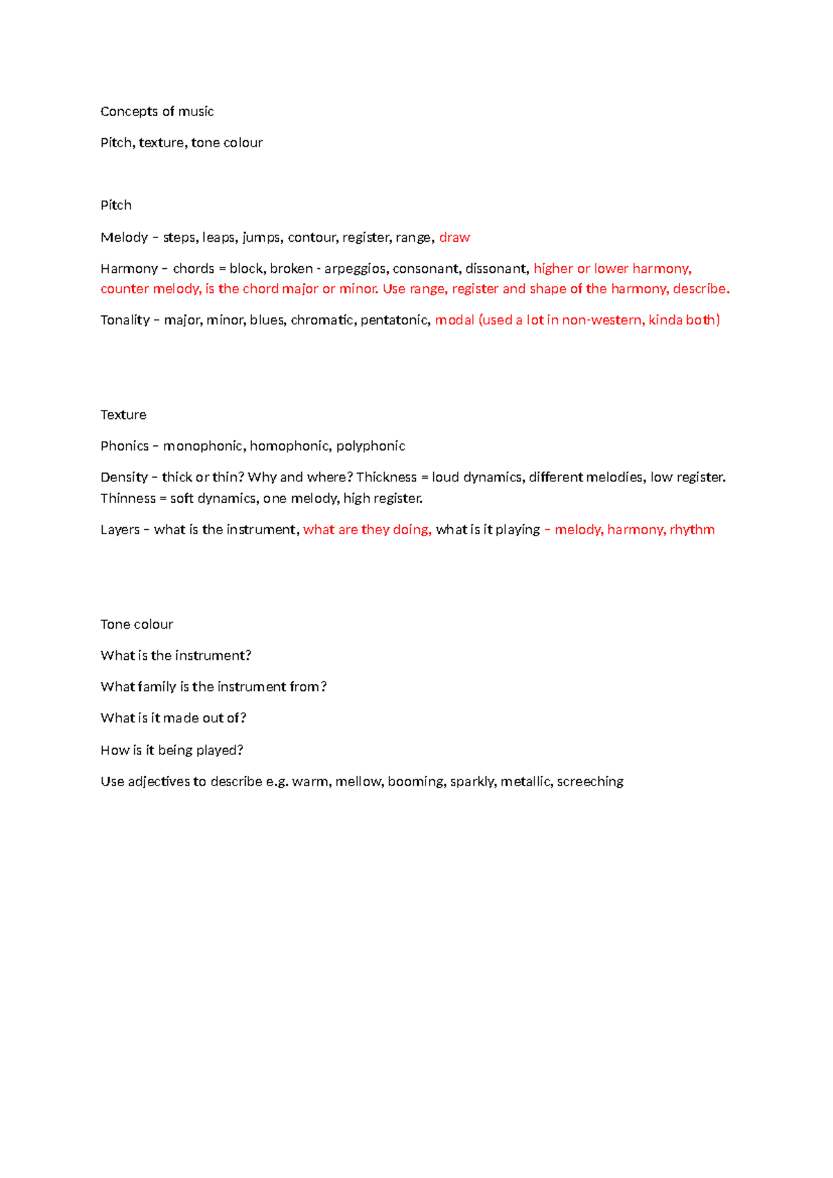 Concepts of music. texture. pitch. tone colour - Concepts of music ...