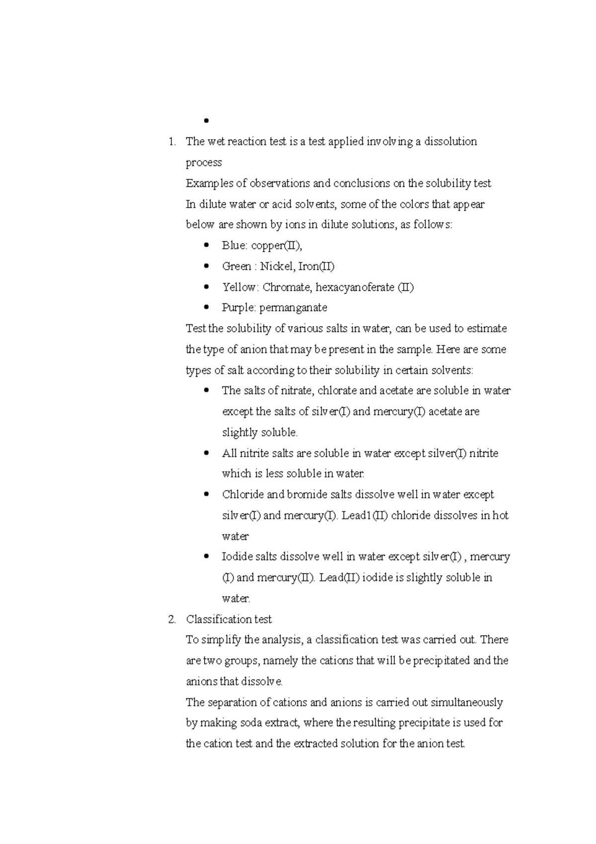 The wet reaction test - The wet reaction test is a test applied ...