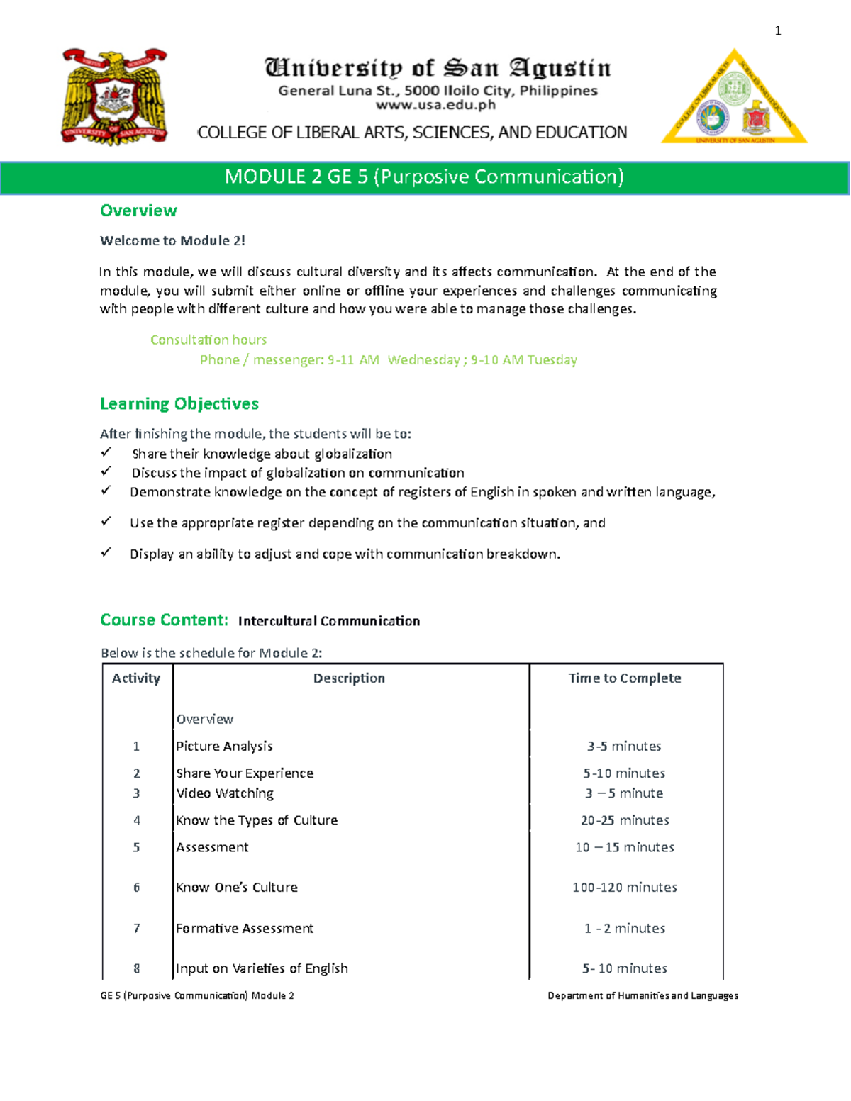 GE 5 Module 2(4) - be good to others. - Overview Welcome to Module 2 ...
