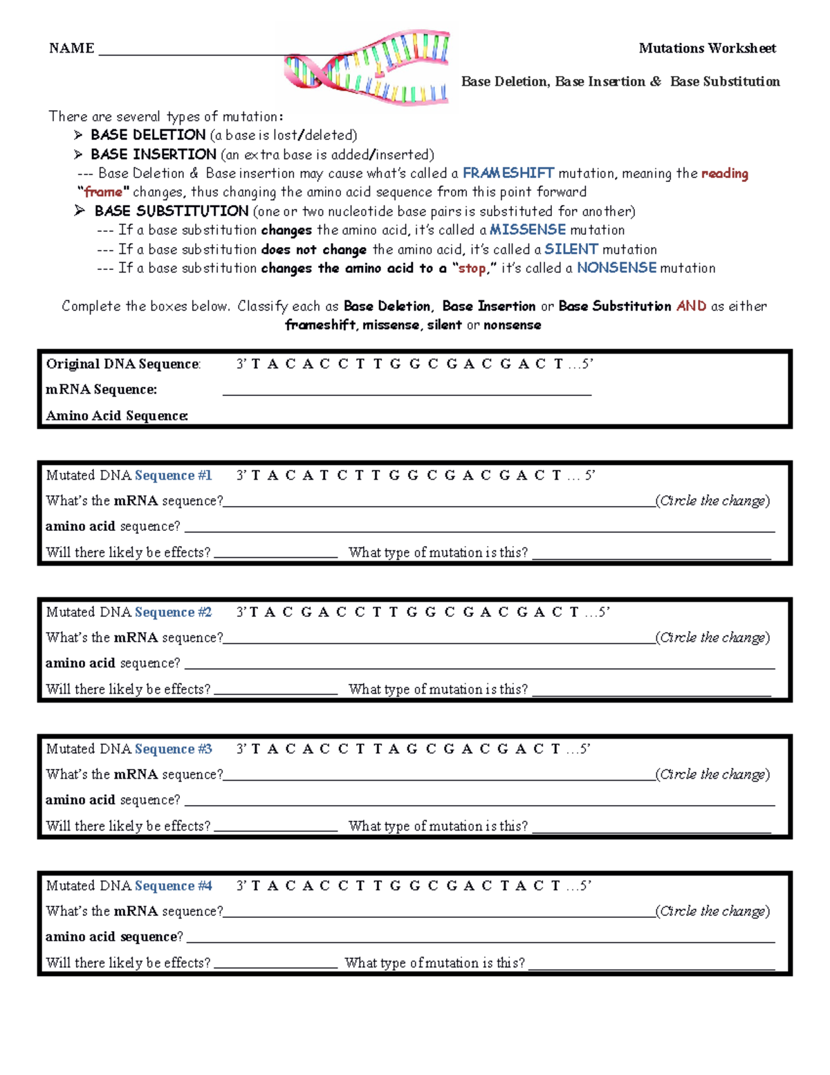 Bio-Worksheet-Mutations - NAME ...