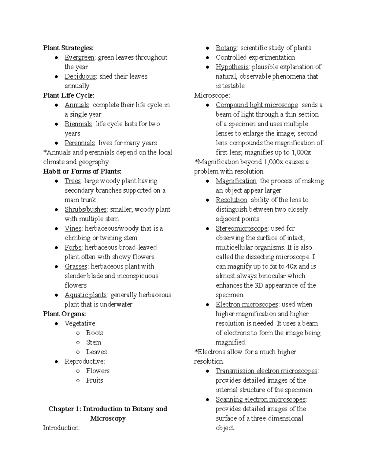 botany lab manual - lecture notes - Plant Strategies: Evergreen: green ...