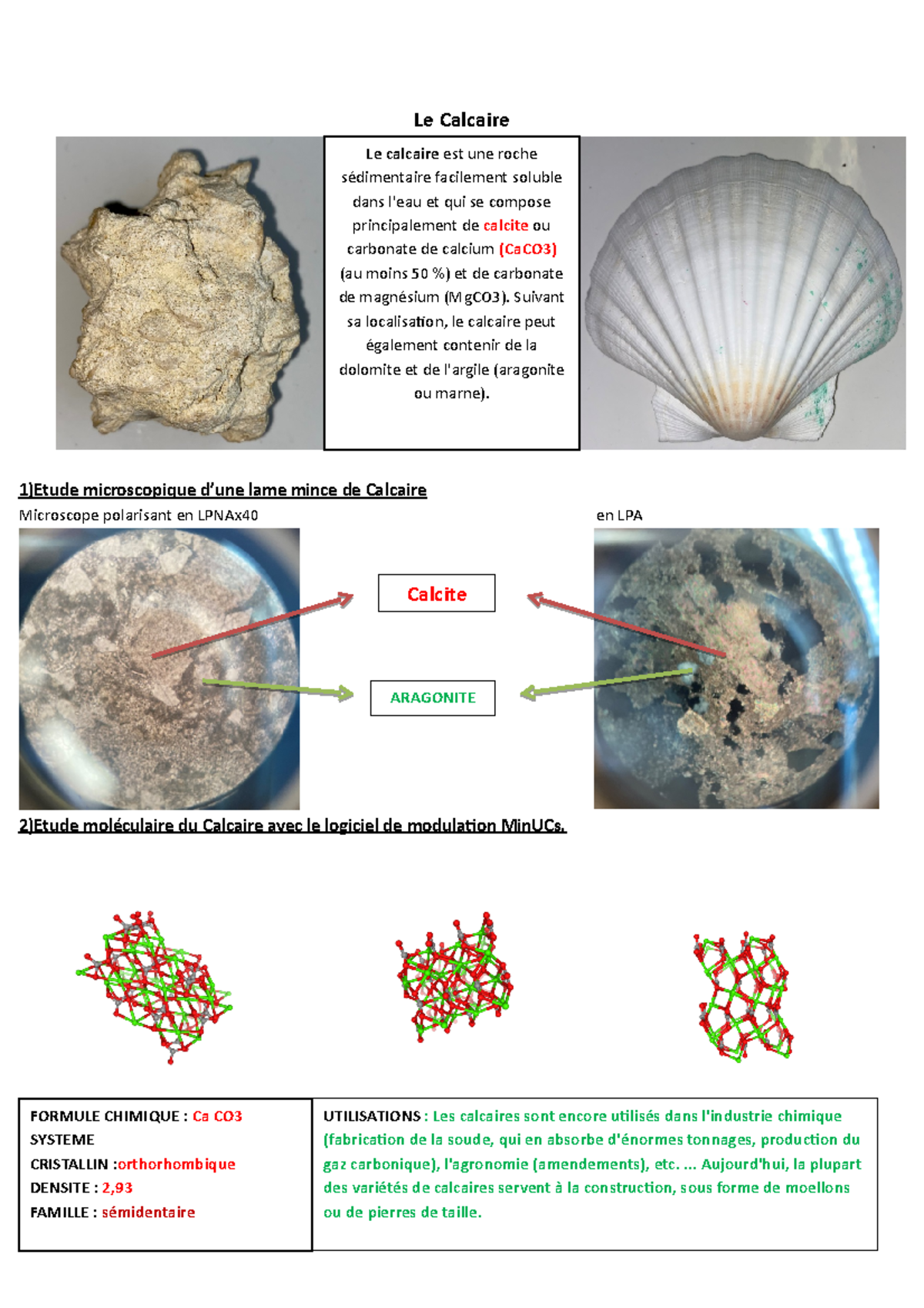 Svt le calcaire - Le Calcaire 1)Etude microscopique d’une lame mince de ...