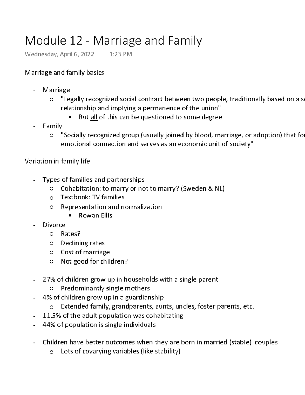Module 12 - Marriage and Family - Marriage and family basics Marriage ...