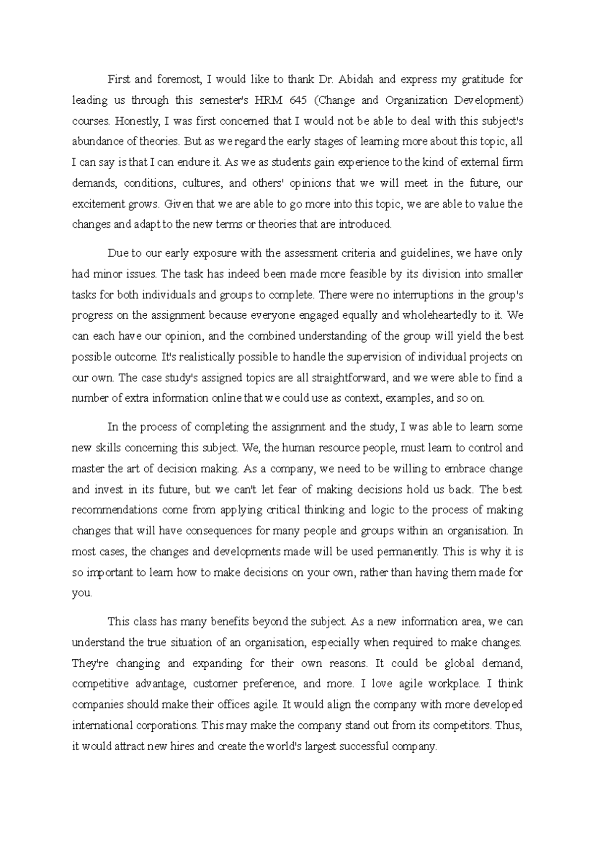 HRM645 Reflective Paper ouriginal - First and foremost, I would like to ...