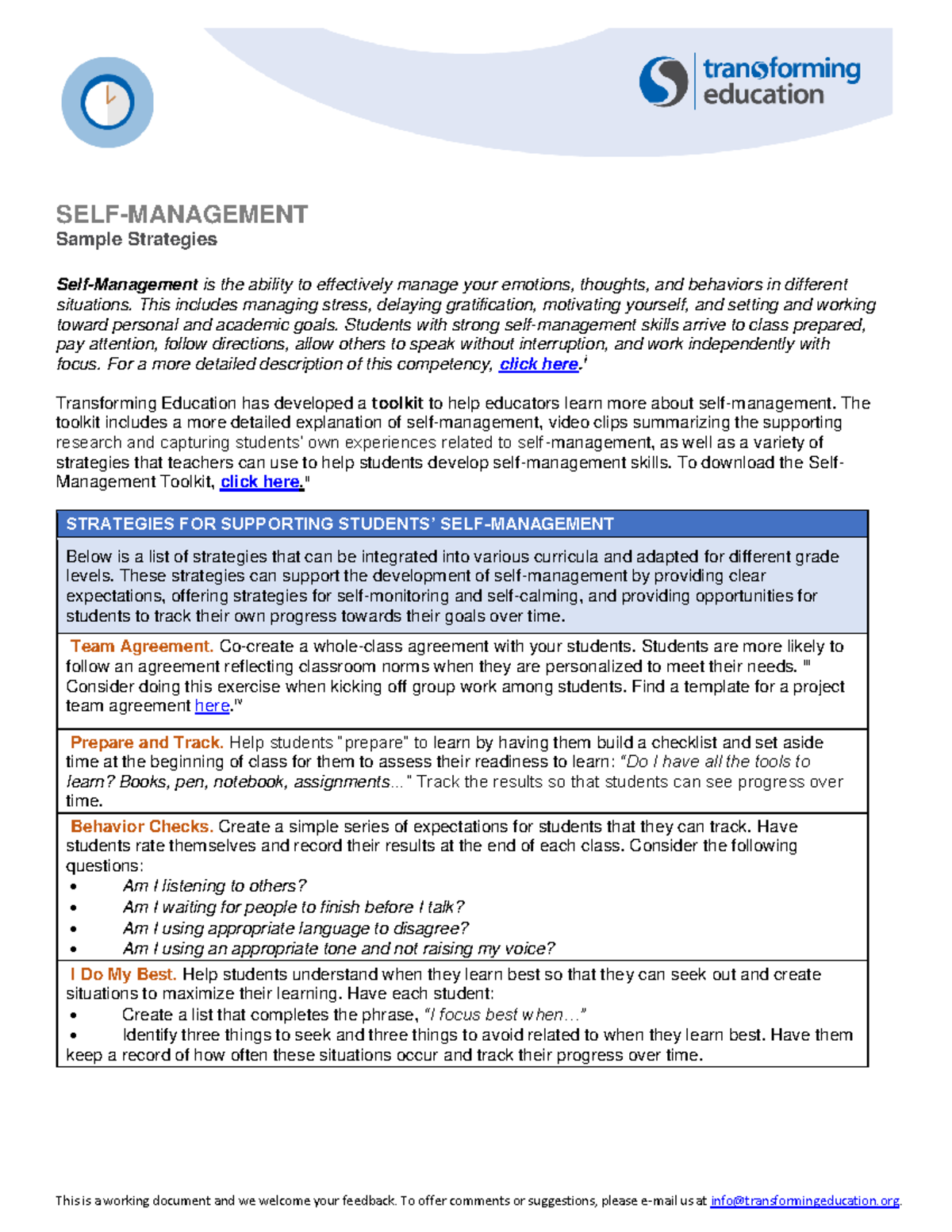 Self-Management-Strategies - SELF-MANAGEMENT Sample Strategies Self ...