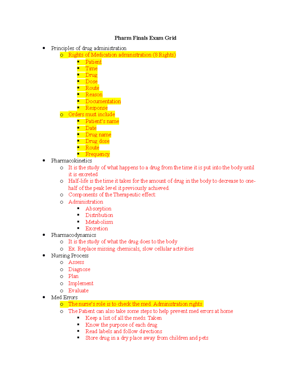 Pharm Finals Exam Grid - o Components of the Therapeutic effect: o ...