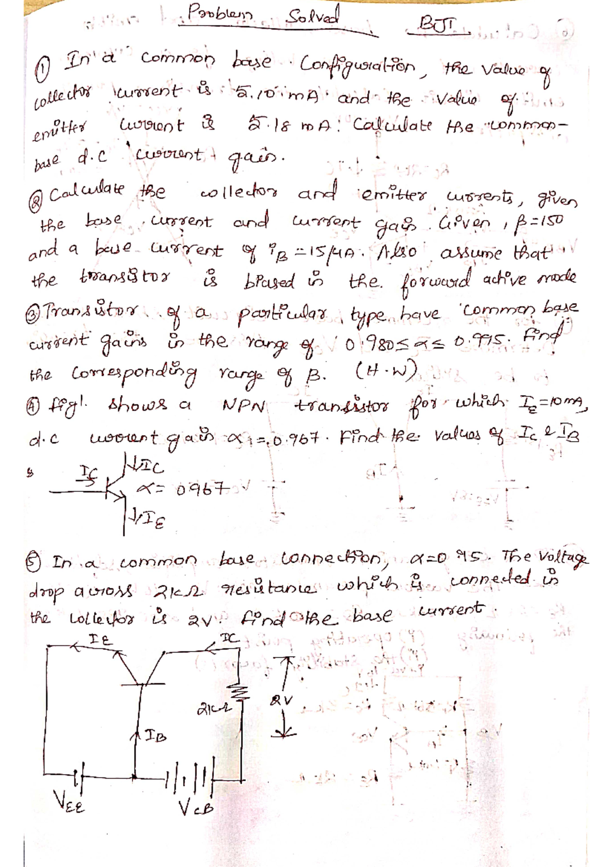 Unit 1 bjt analog problems - Problem Solved BJI 1 In a common base Configuration, the Value of ...