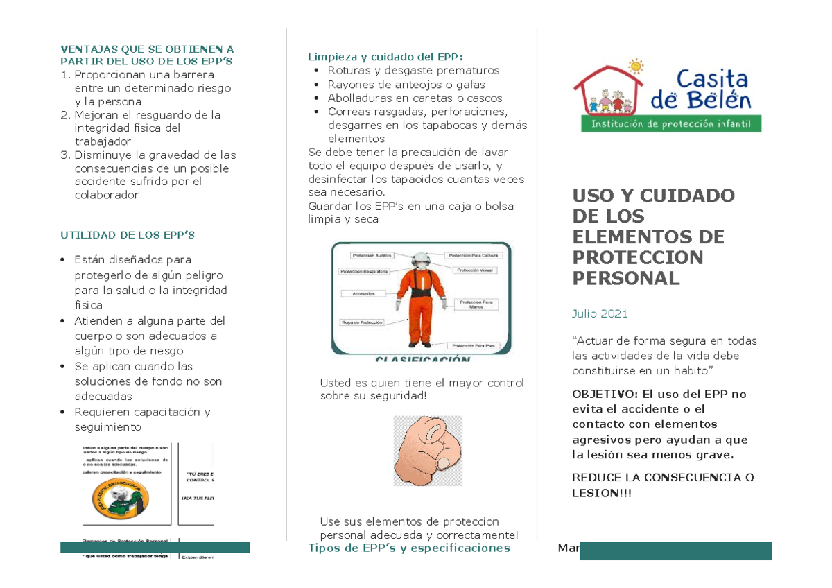 Folleto Uso EPP's - salud - VENTAJAS QUE SE OBTIENEN A PARTIR DEL USO ...