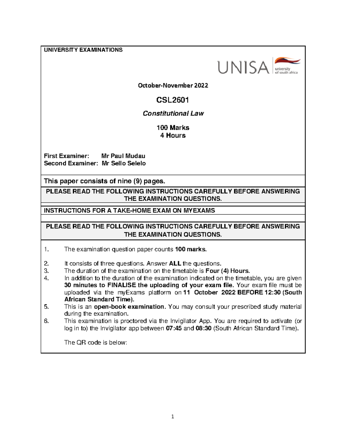 CSL2601 October-November Exam Question Paper - UNIVERSITY EXAMINATIONS ...