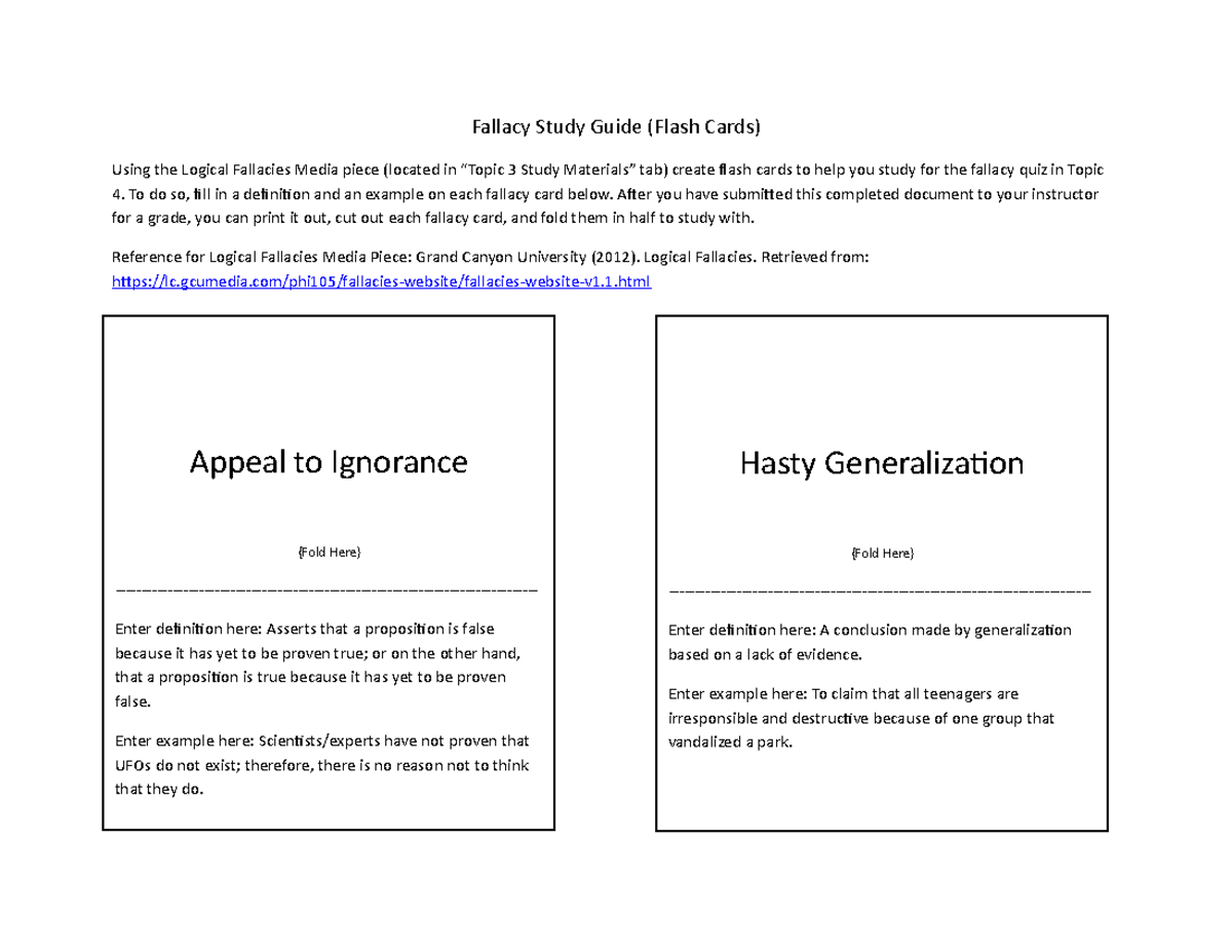 PHI105 Fallacy Study Guide - PHI-105 - GCU - Studocu