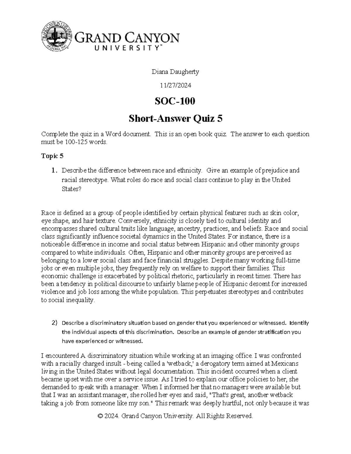 Short-Answer Quiz 5 - Diana Daugherty 11/27/ SOC- Short-Answer Quiz 5 ...