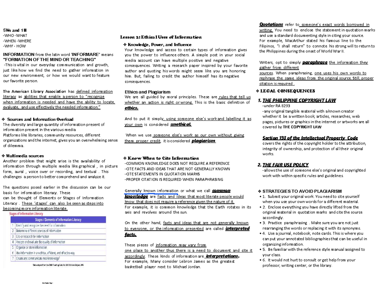 MIL UNIT 3 information literacy Study Guide - 5Ws and 1H -WHO -WHAT ...