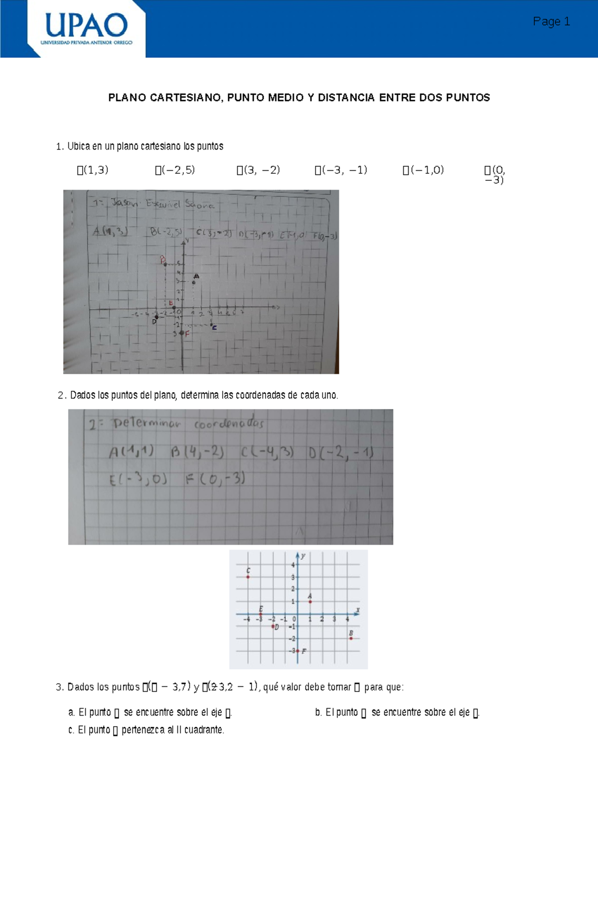 Ejerccios - pioioi - PLANO CARTESIANO, PUNTO MEDIO Y DISTANCIA ENTRE ...