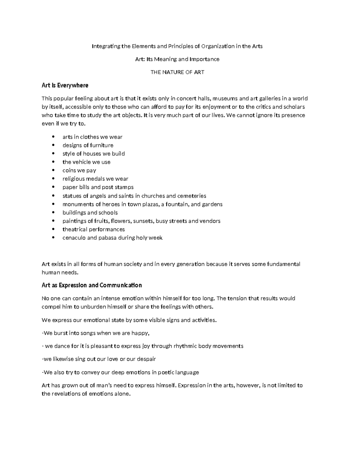 Integrating the Elements and Principles of Organization in the Arts ...