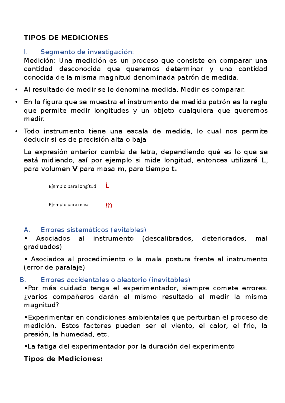 Tipos DE mediciones - TIPOS DE MEDICIONES I. Segmento de investigación: Medición: Una medición ...