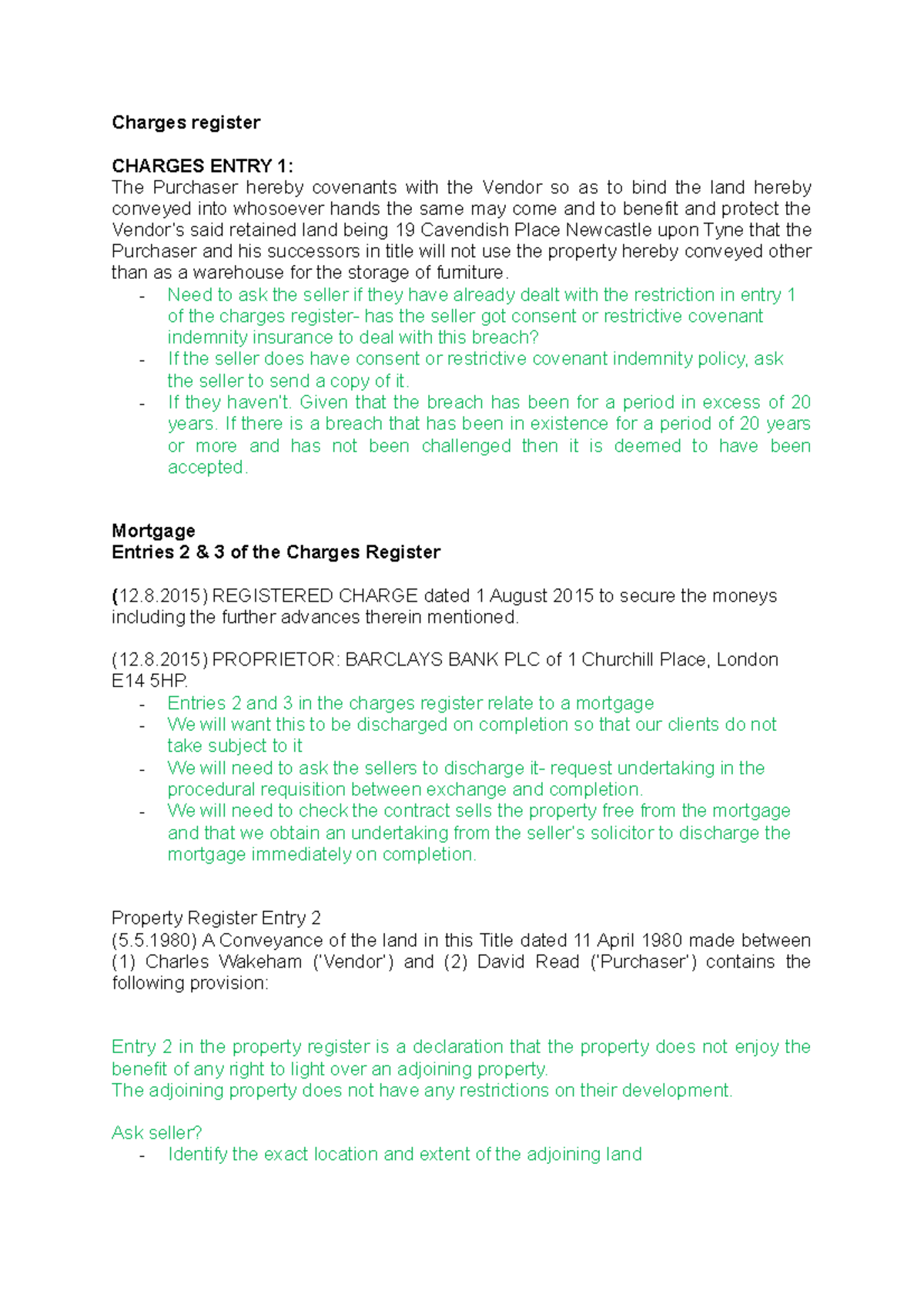Charges register - property law and practice notes. - Charges register ...