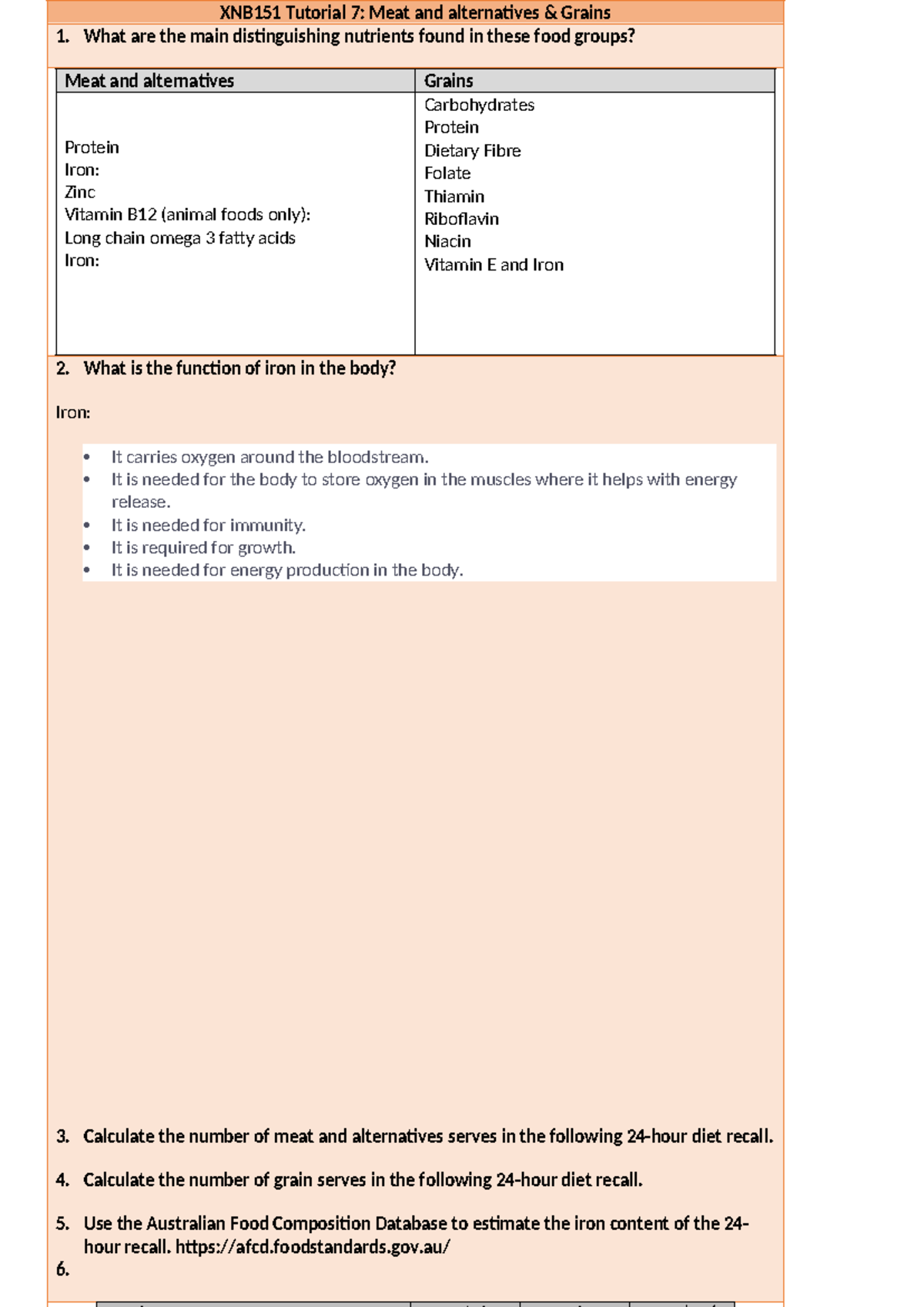 Tutorial Week 7 worksheet with answers - XNB151, 2024– Sem 1 XNB151 Tutorial 7: Meat and - Studocu