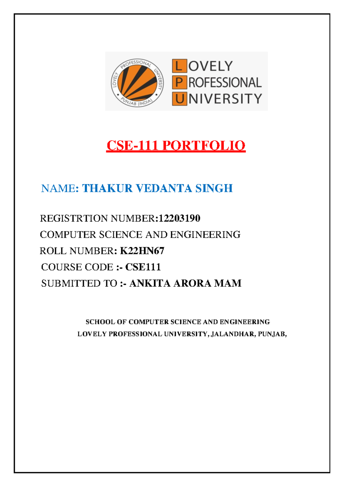 Cse111 Project Account Creation Cse 111 Portfolio Name Thakur Vedanta Singh Registrtion