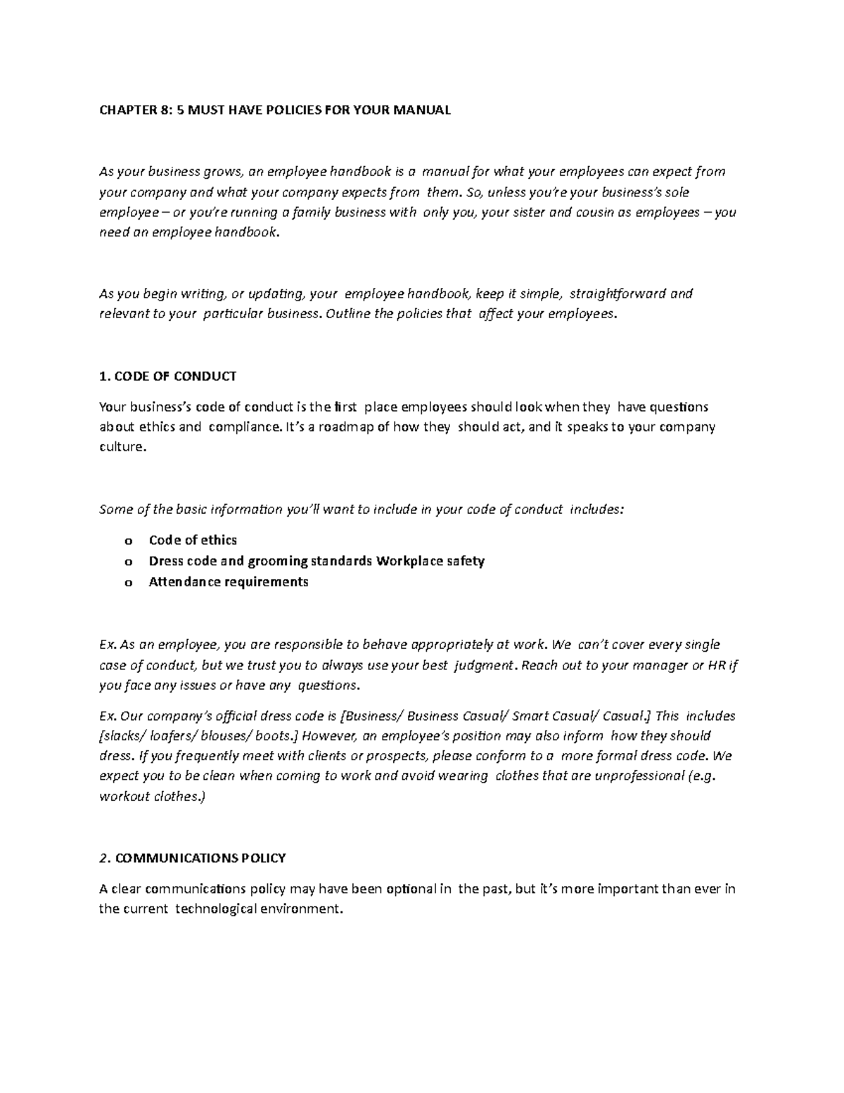Logic C8 - 5 MUST HAVE POLICIES FOR YOUR MANUAL - NOTES - CHAPTER 8: 5 ...