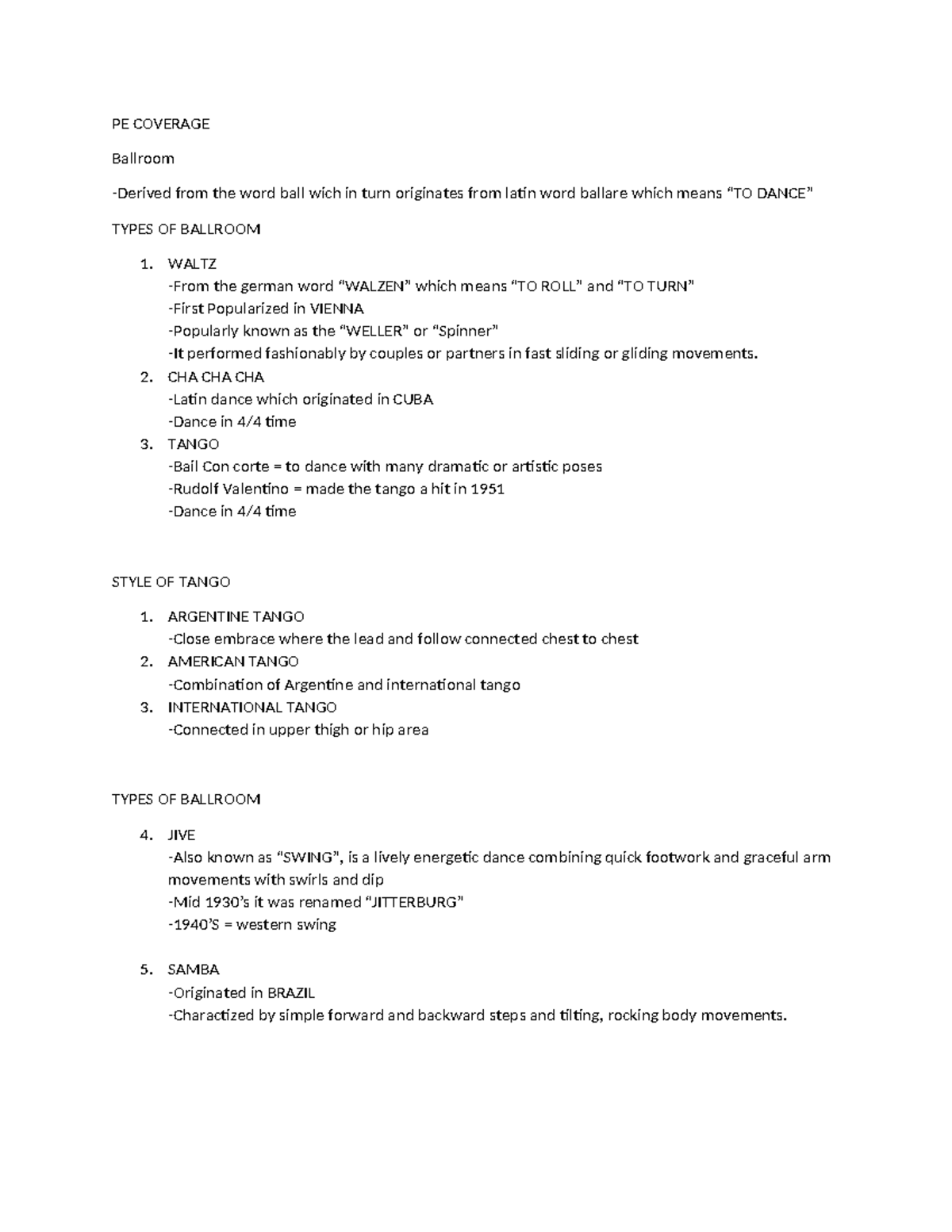Pe Coverage Pe Notes Pe Coverage Ballroom Derived From The Word