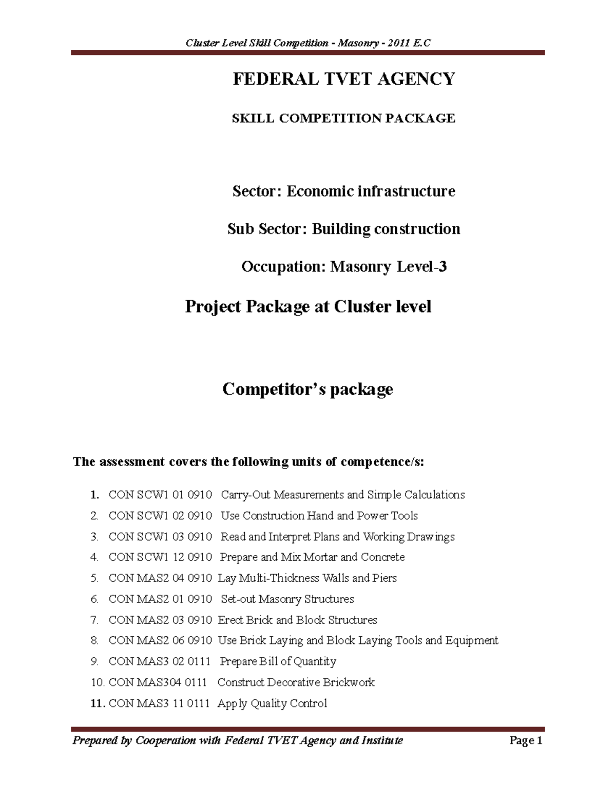 Competitor's package - Coc practical for tvt - FEDERAL TVET AGENCY ...
