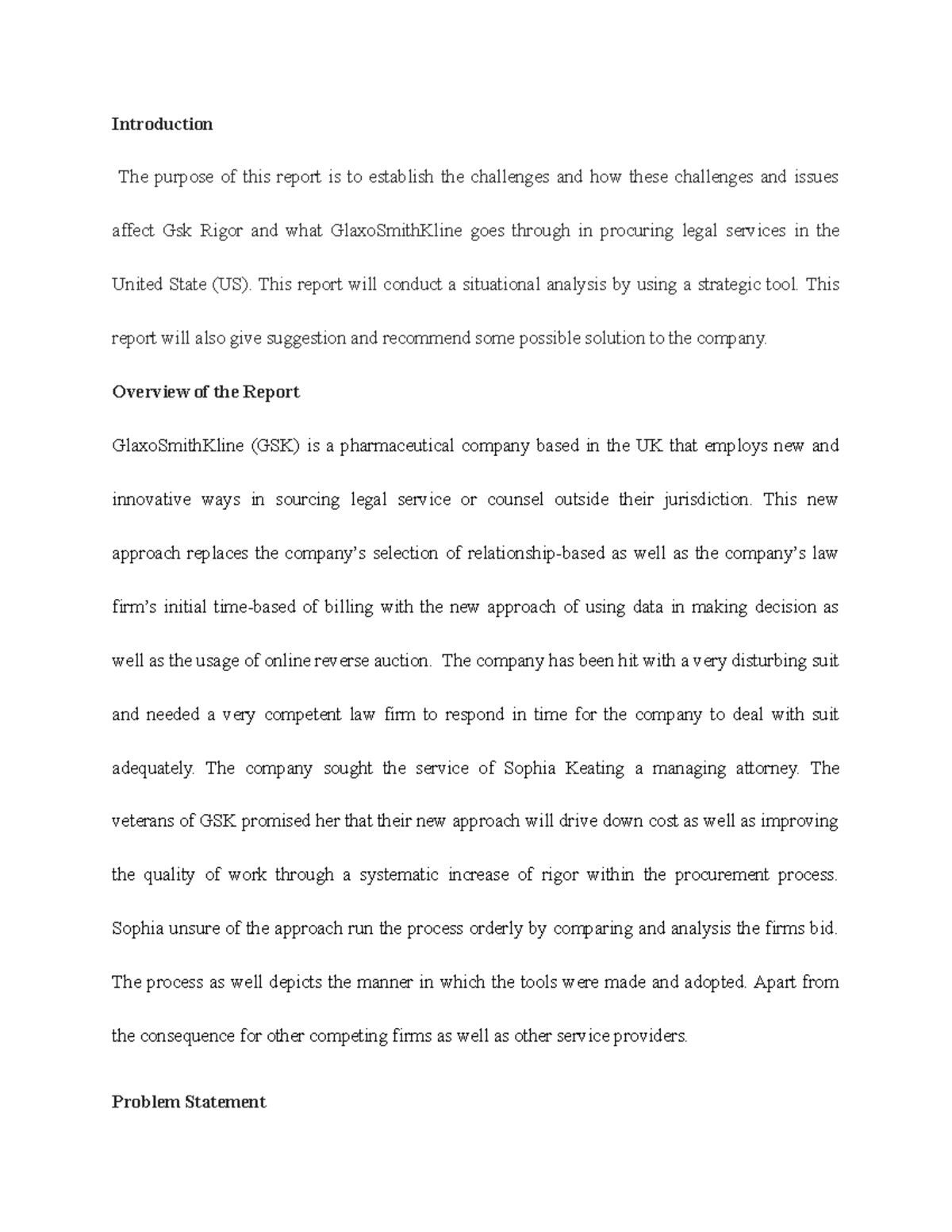 GSK P S - Introduction The purpose of this report is to establish the ...