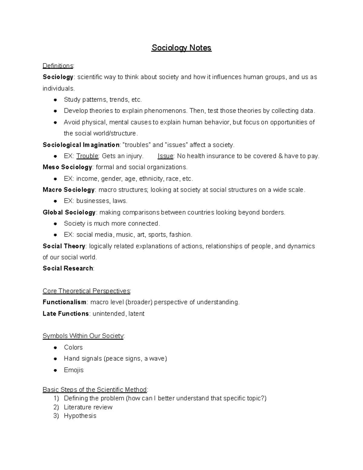 Sociology Notes - Sociology Notes Definitions: Sociology: scientific ...