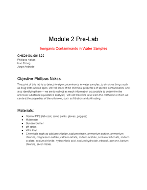 Pre Lab Plan Lab 3 module 6 - Justin Escamilla- Chemicals and Hazards/Materials Evan Vargas ...