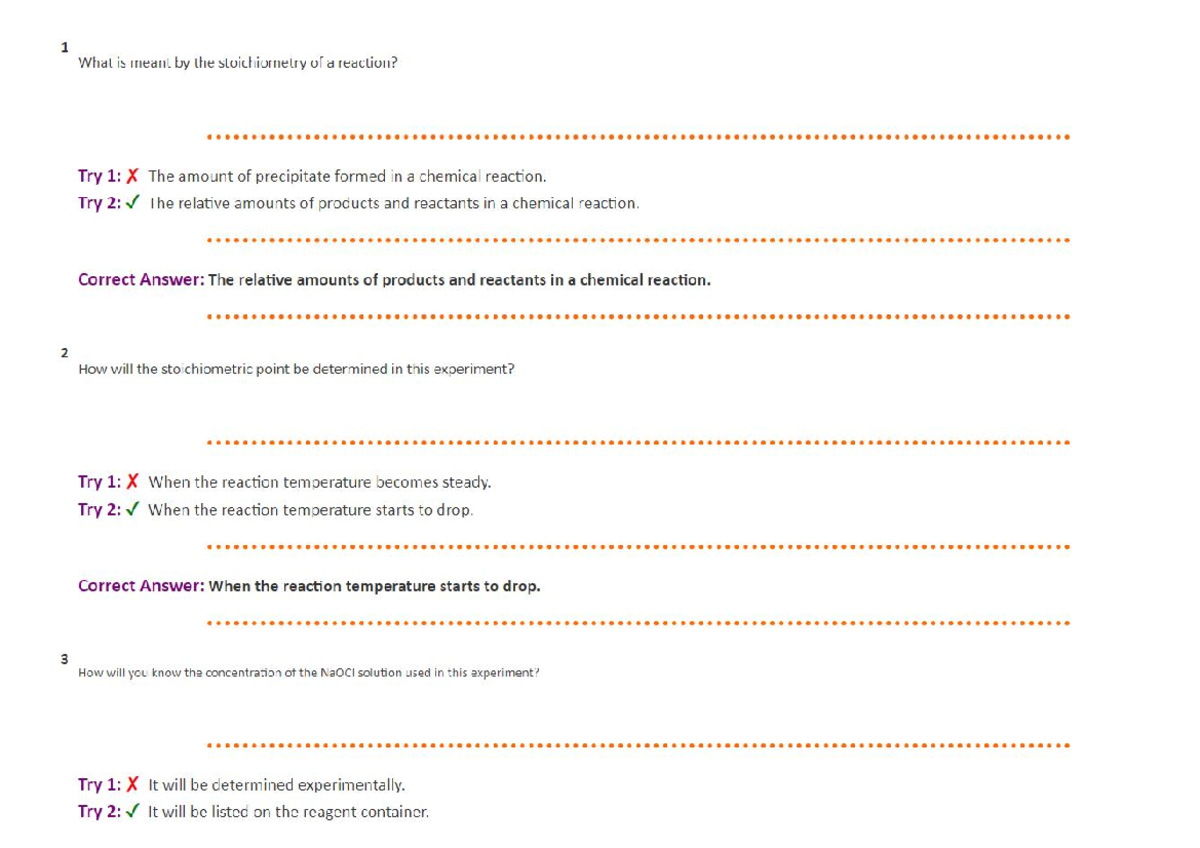 experiment 2 pre lab quiz - 1 What is meant the stoichiometry of a ...