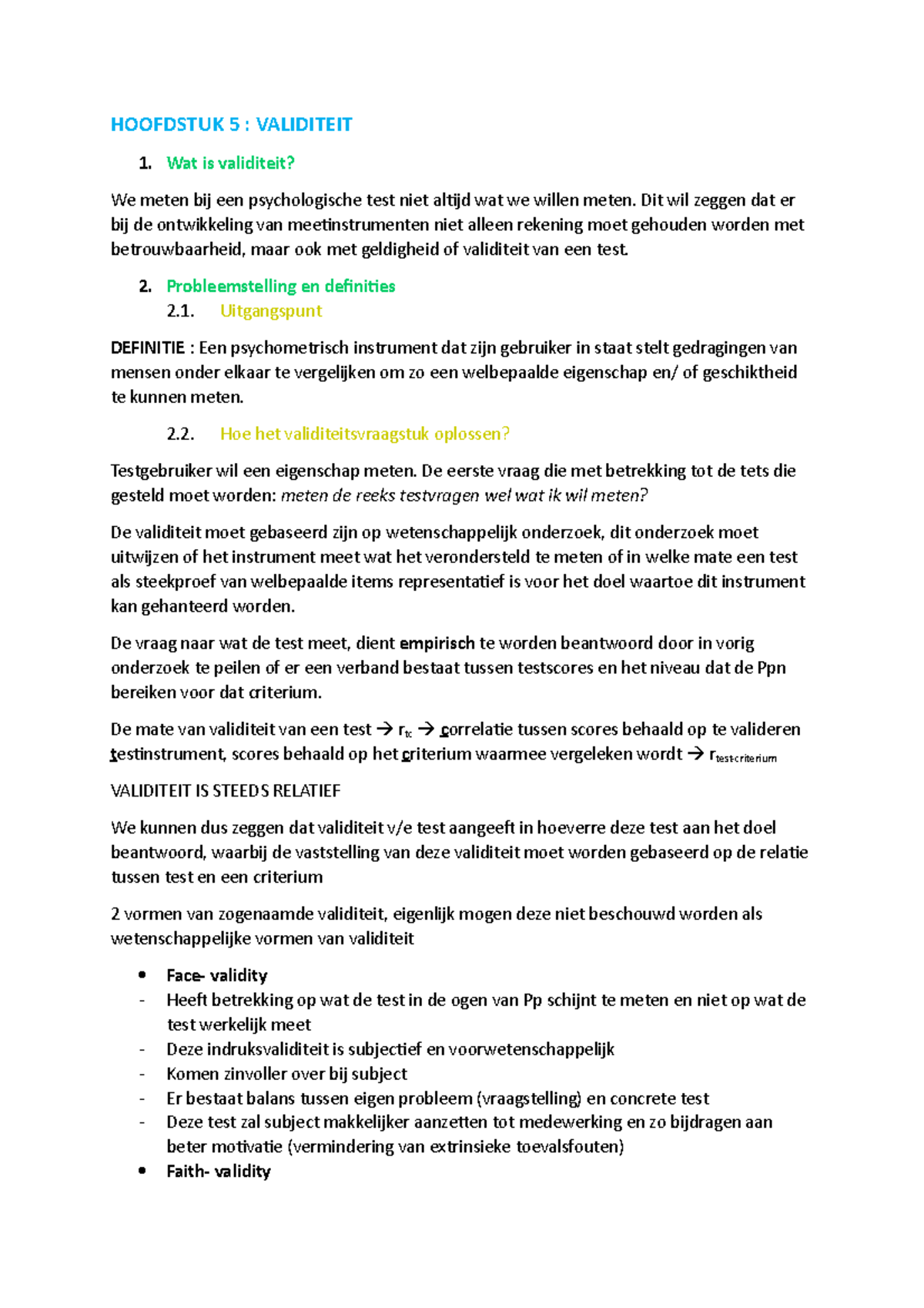 Samenvattig diagnostiek 5&6 - HOOFDSTUK 5 : VALIDITEIT 1. Wat is ...