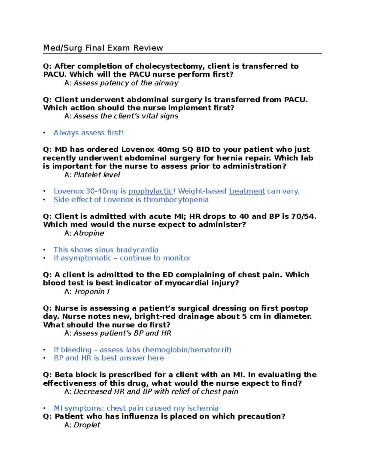 Medsurgfinalreview - Summary Medical Surgical II - Med/Surg Final Exam ...