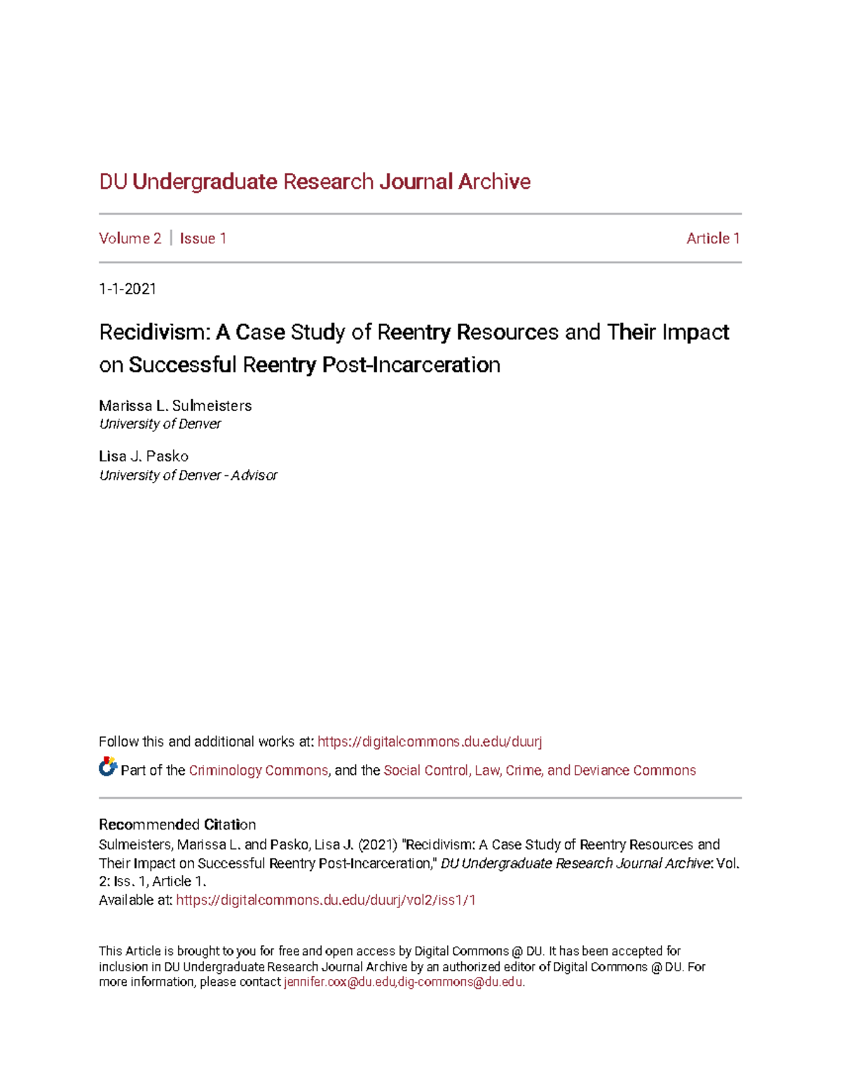 Recidivism - Reference naman sa case study - DU Undergraduate Research ...