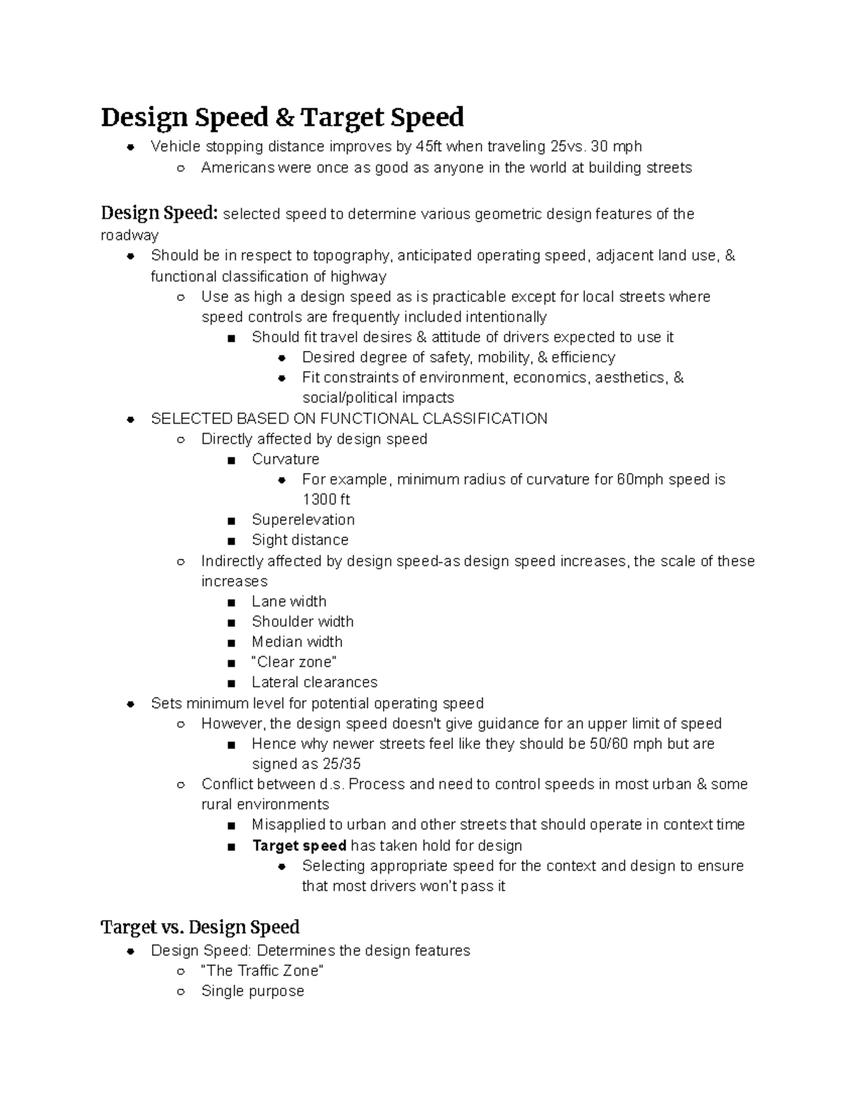 Roadway Classification & Speeds - Design Speed & Target Speed Vehicle ...