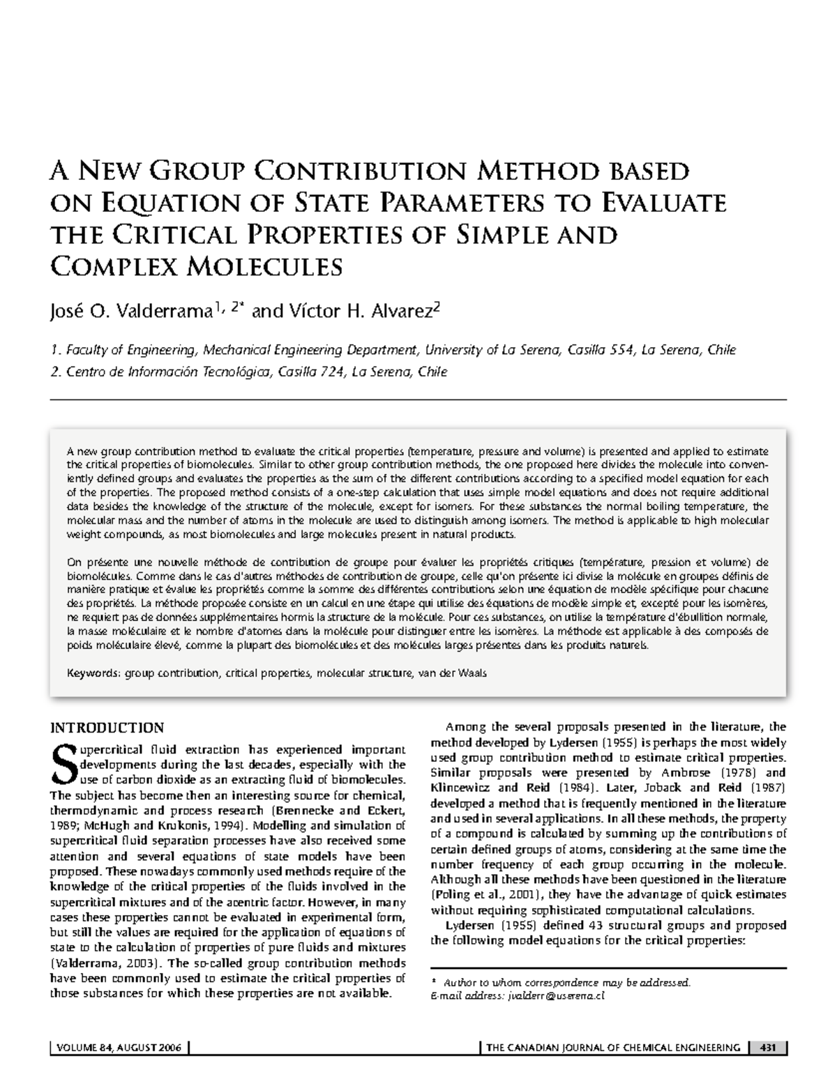 A New Group Contribution Method based on Equation of State Parameters ...