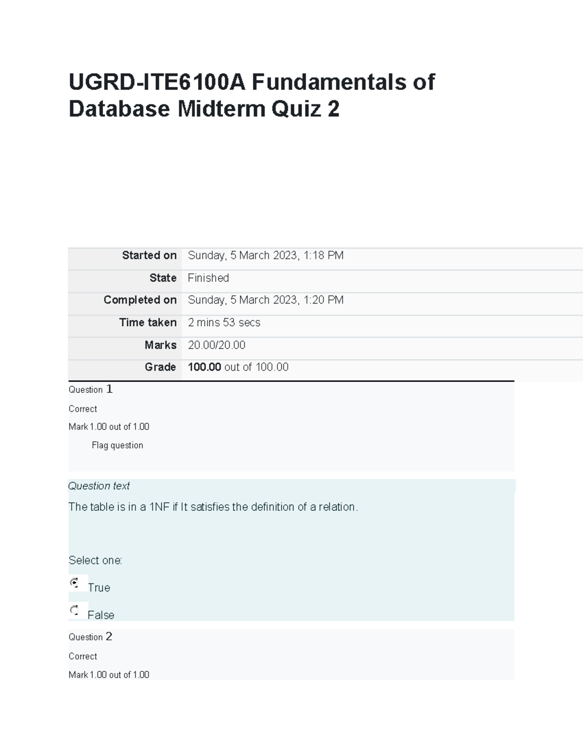 UGRD-ITE6100A Fundamentals of Database Midterm Quiz 2 - UGRD-ITE6100A ... UGRD-ITE6100A Fundamentals of Database Midterm Quiz 2 - UGRD-ITE6100A ...